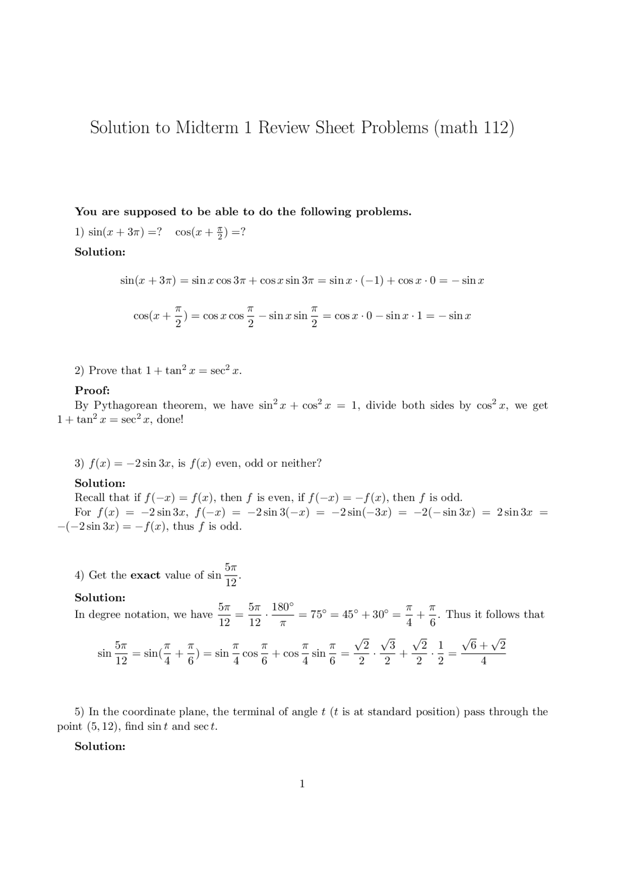 14 Solved Problems on Pythagorean Theorem - Midterm Exam | MATH 112 - Docsity