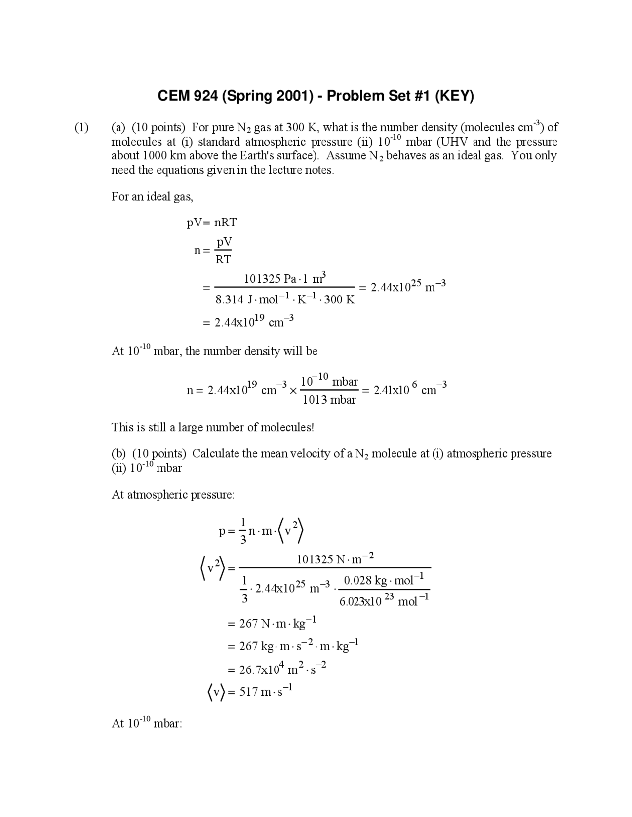 Problem Set 1 Answer Key Analytical Chemistry Cem 924 Docsity