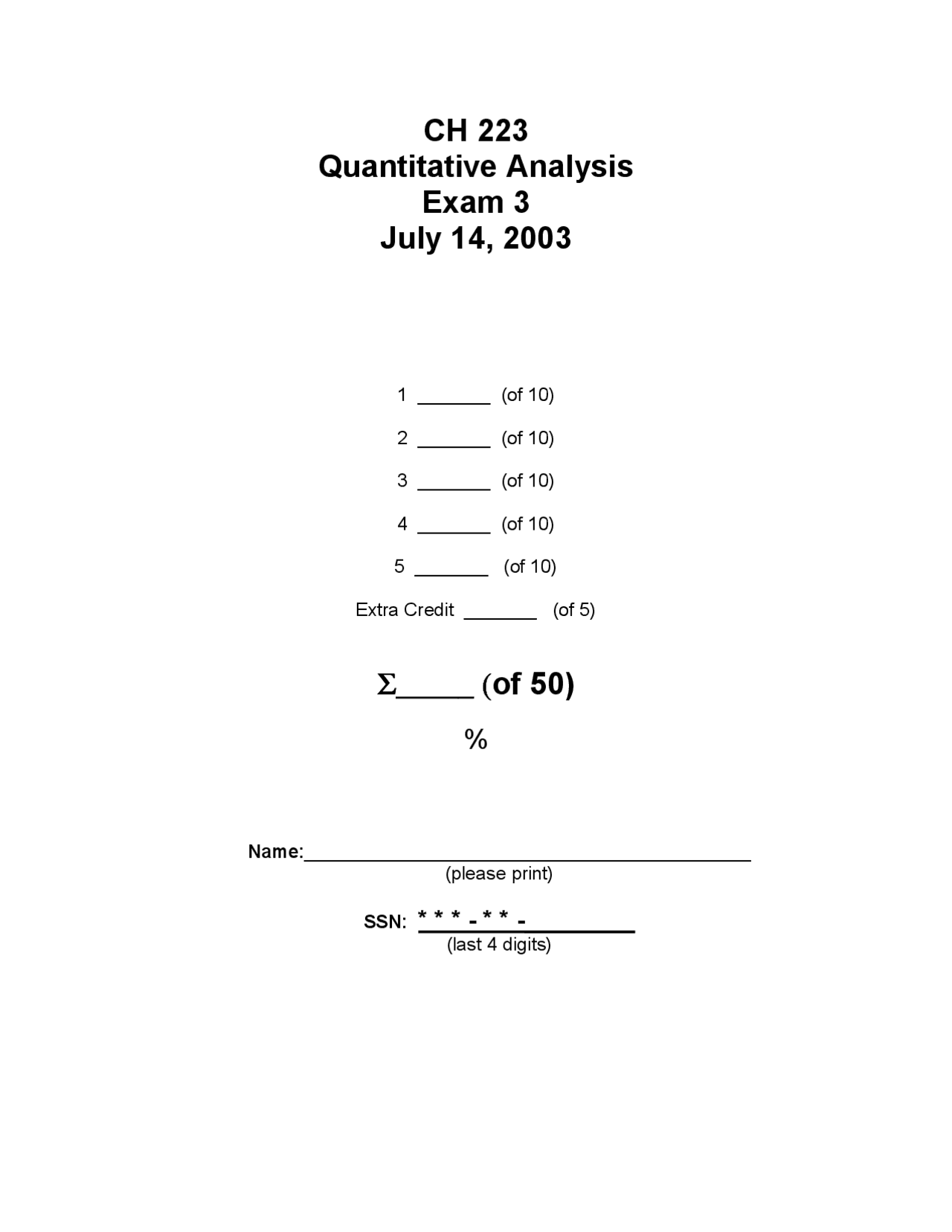 Final Exam Paper On Quantitative Analysis Ch 223 Docsity