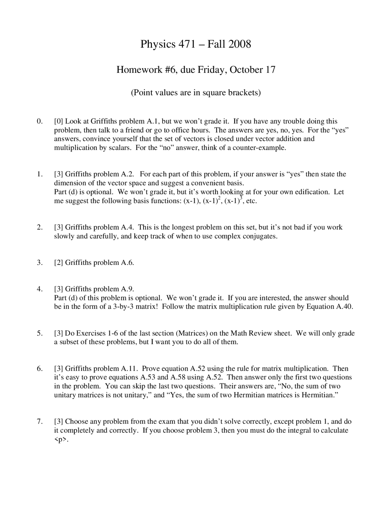 Homework 6 With 7 Problems On Quantum Physics I Phy 471 Docsity