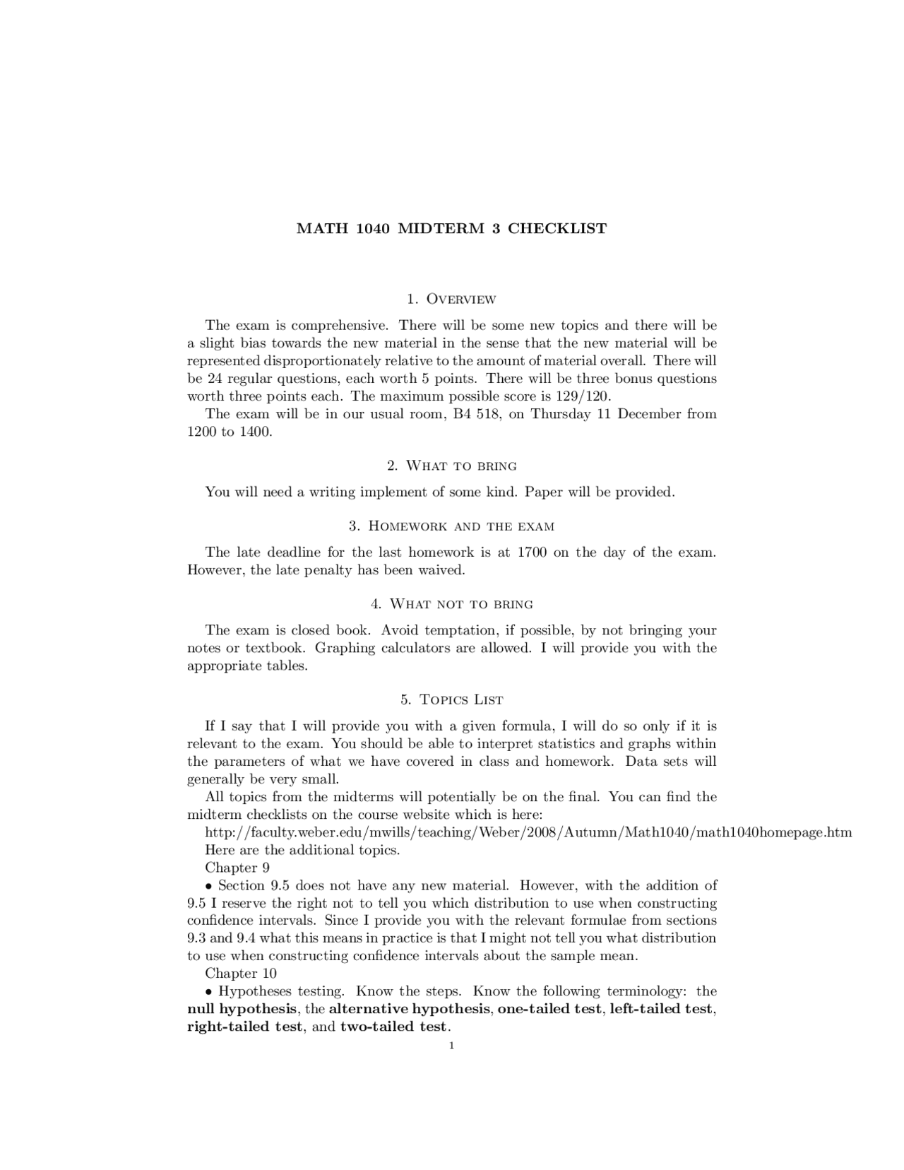 Midterm 3 Checklist Ql Introduction To Statistics Math 1040 Docsity