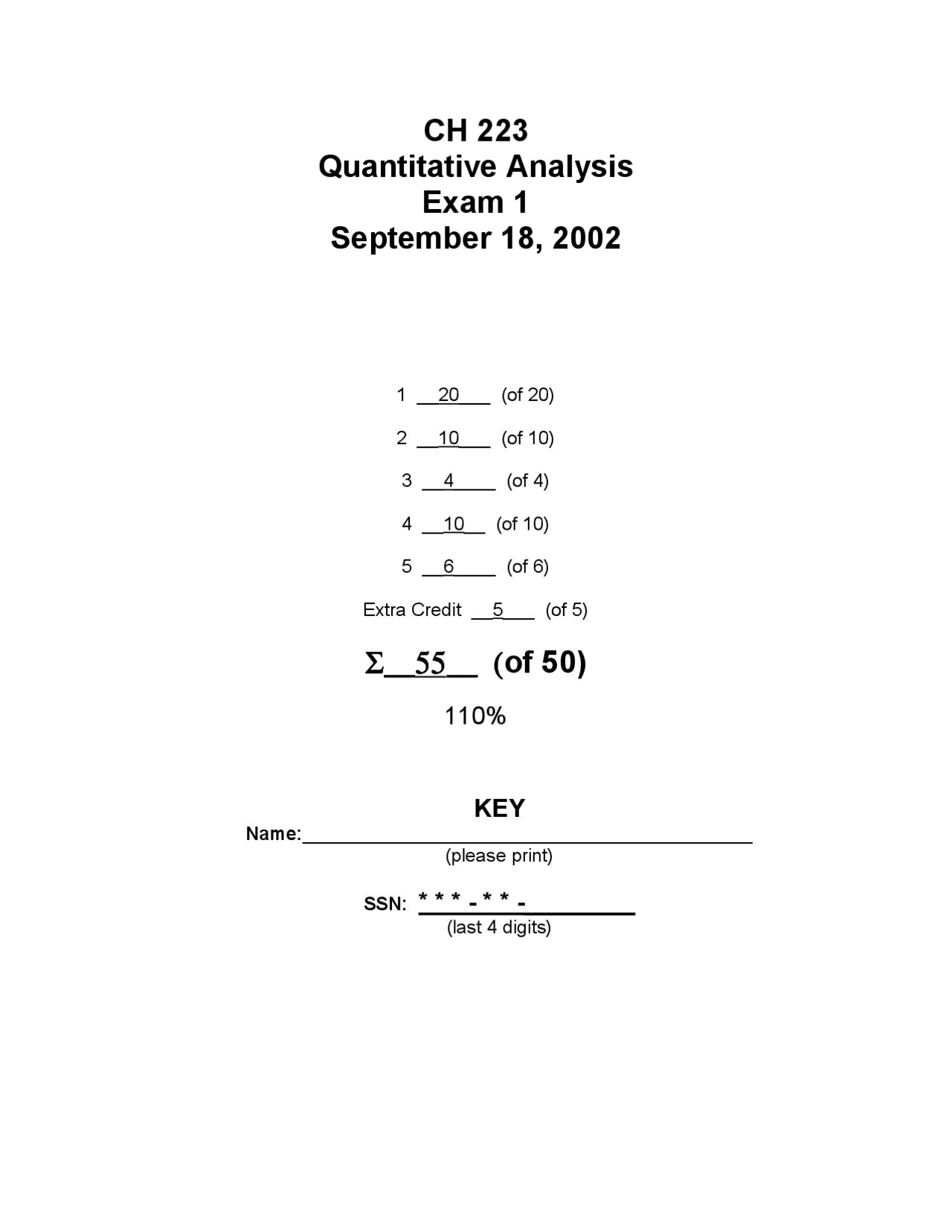 Questions of Quantitative Analysis - Exam 1 | CH 223 | Exams ...