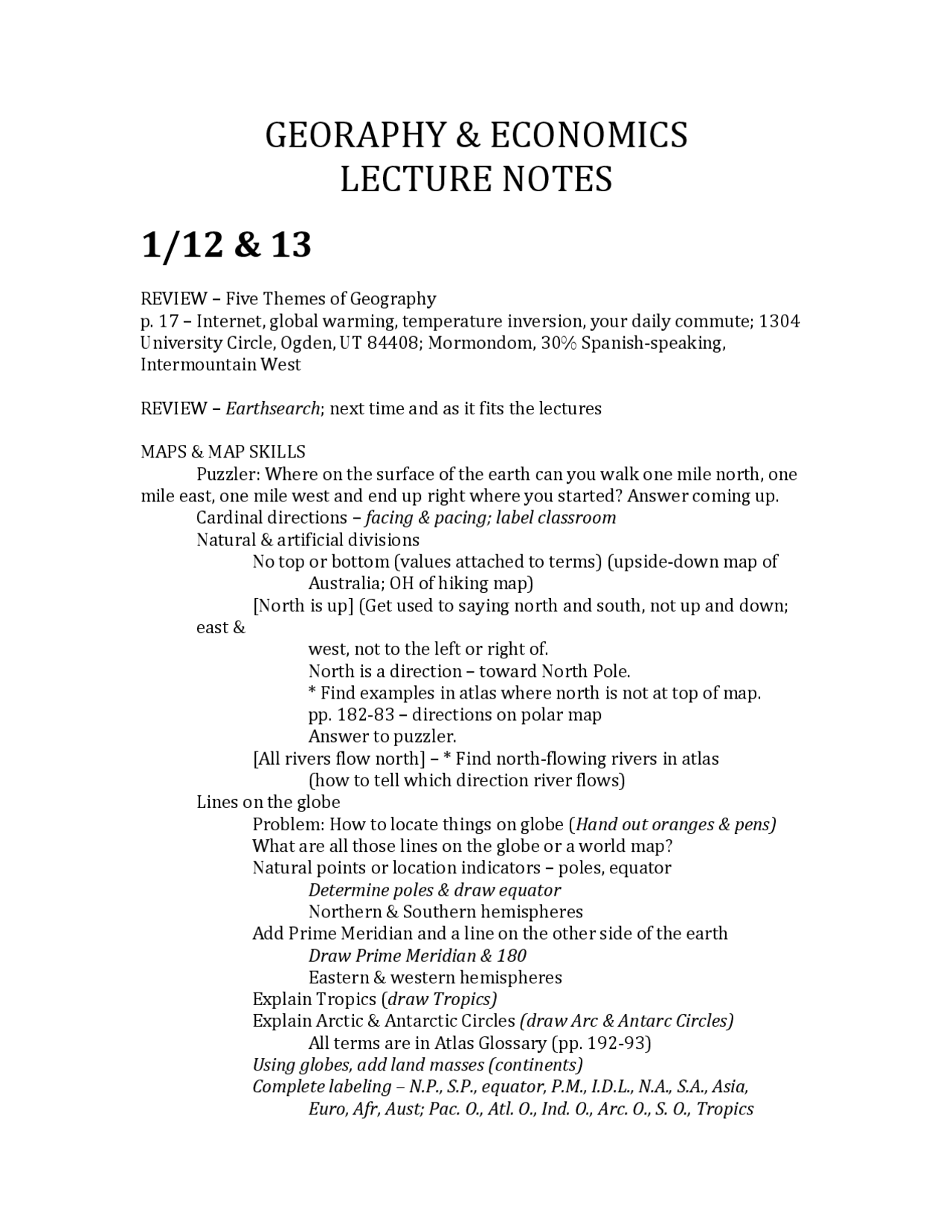 Notes for Geography and Economics - Social Studies for Elementary ...