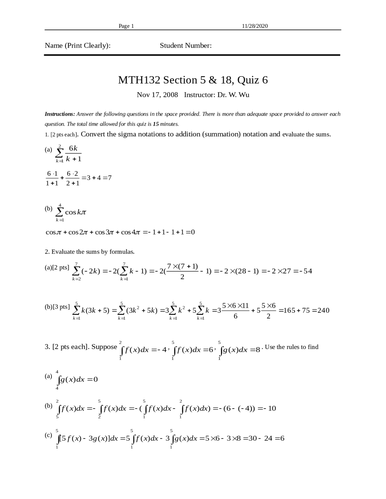 4 Questions On Calculus I Quiz 6 Mth 132 Docsity