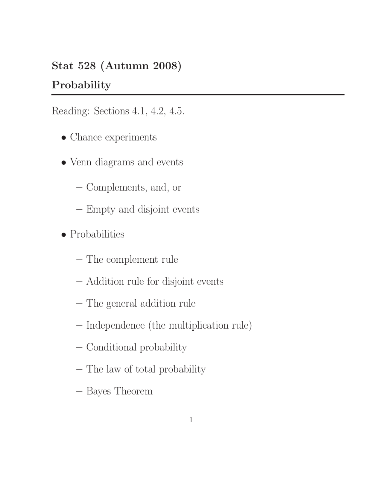Sample Questions for Probability - Data Analysis I | STAT 528 - Docsity