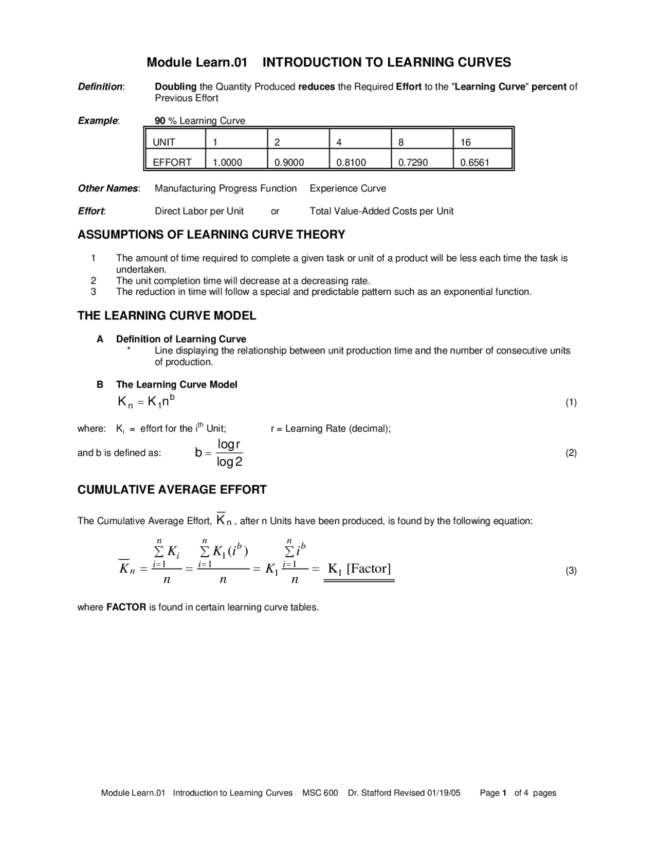 Introduction To Learning Curves Module 1 Msc 600 Docsity
