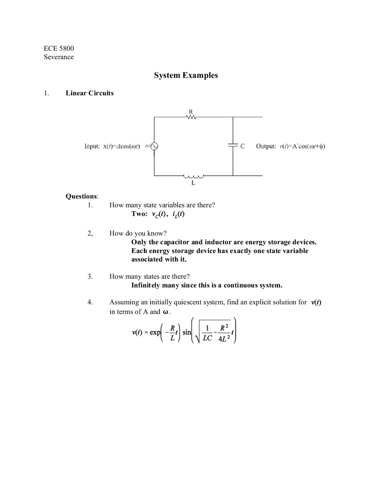 Notes On System Examples System Modeling And Simulation Ece 5800 Docsity