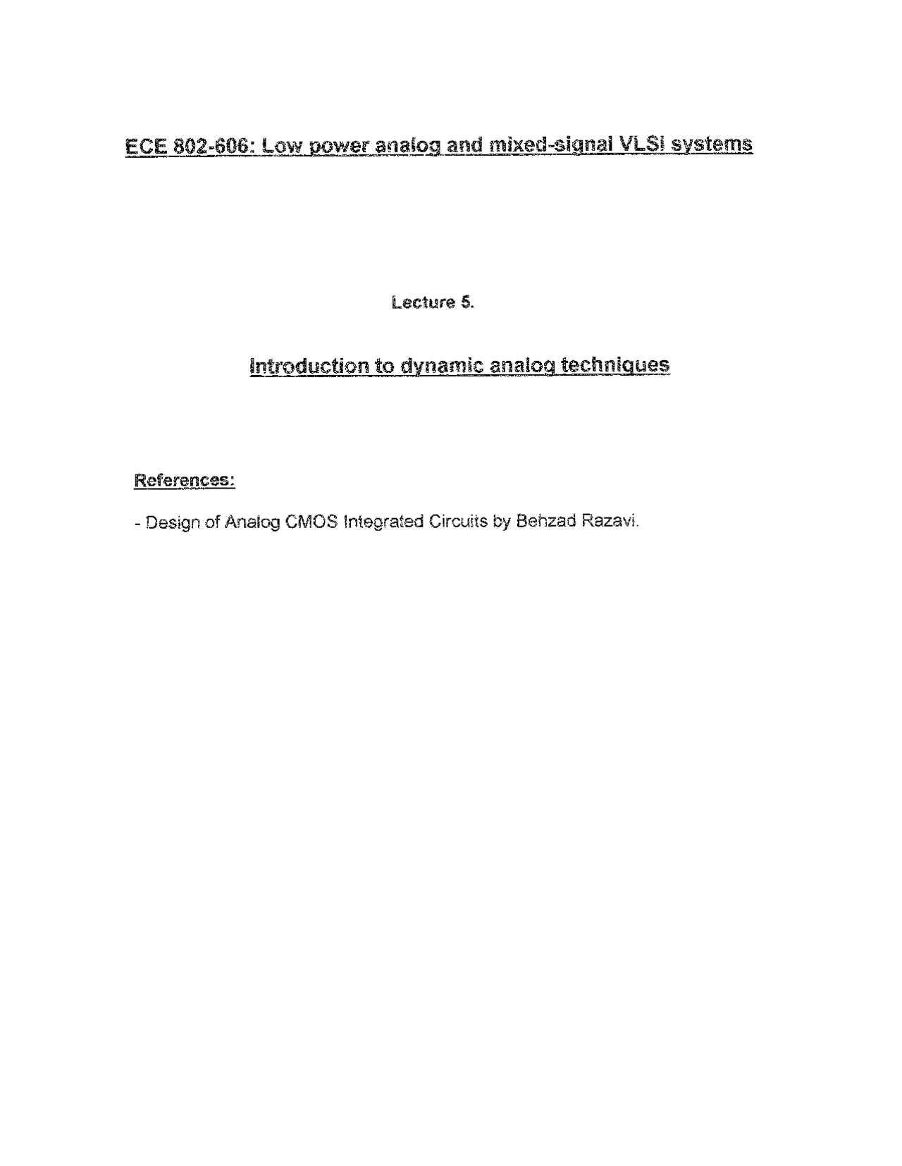 Introduction To Dynamic Analog Techniques Ece 802 Docsity