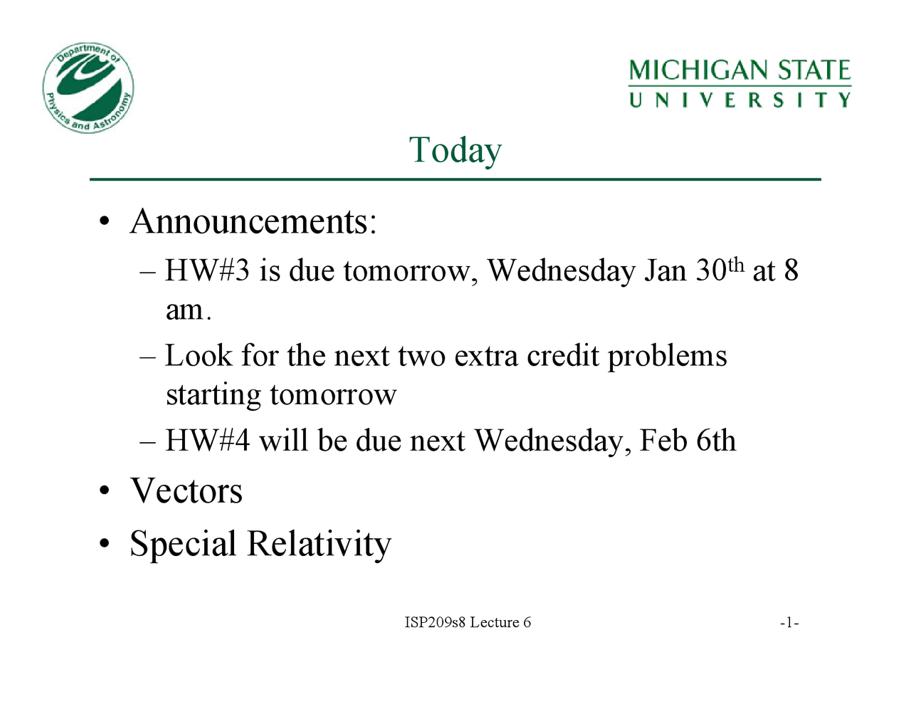 Vectors And Special Relativity Lecture Slides Isp 209 Docsity