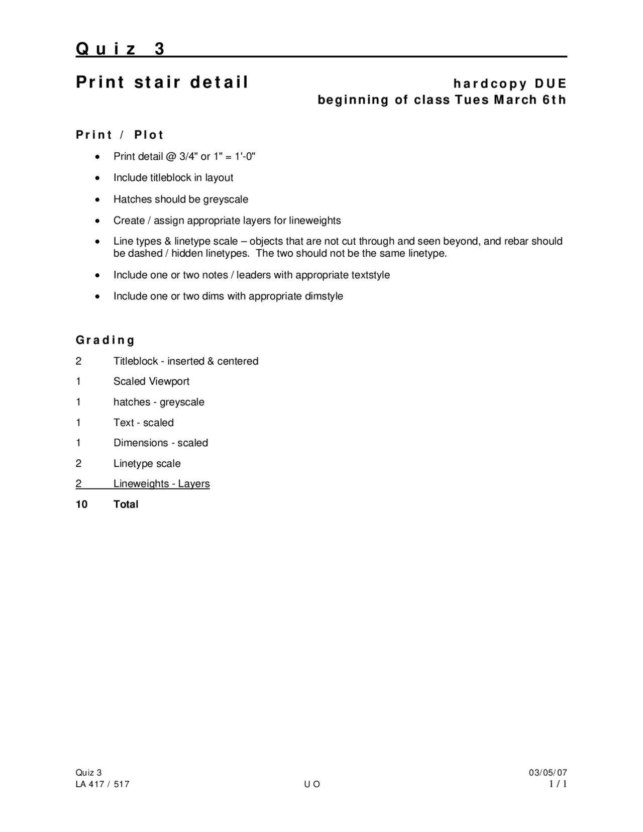 The Print Stairs Detail the Grading - Quiz 3 | LA 417 - Docsity