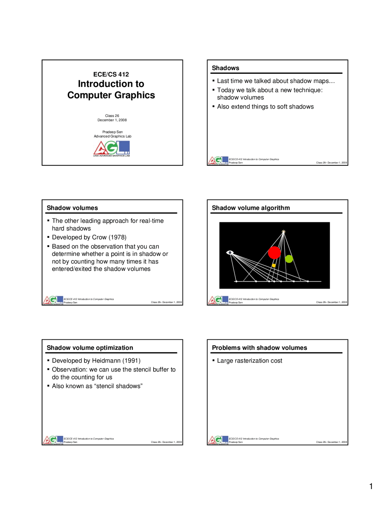 Shadow Volumes Soft Shadows Lecture Slides Cs 412 Docsity