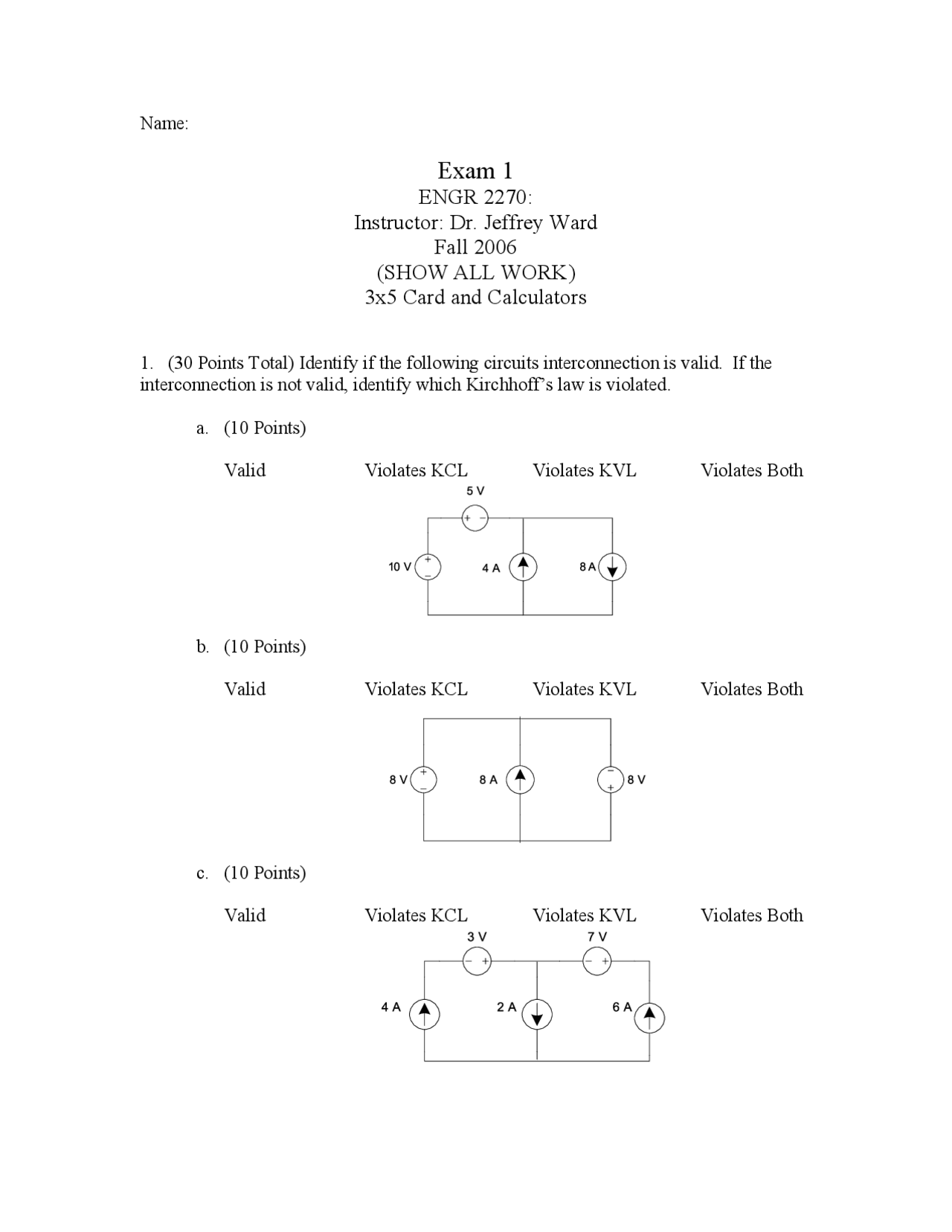 5 Problems For Exam 1 Electrical Circuits Engr 2250 Docsity