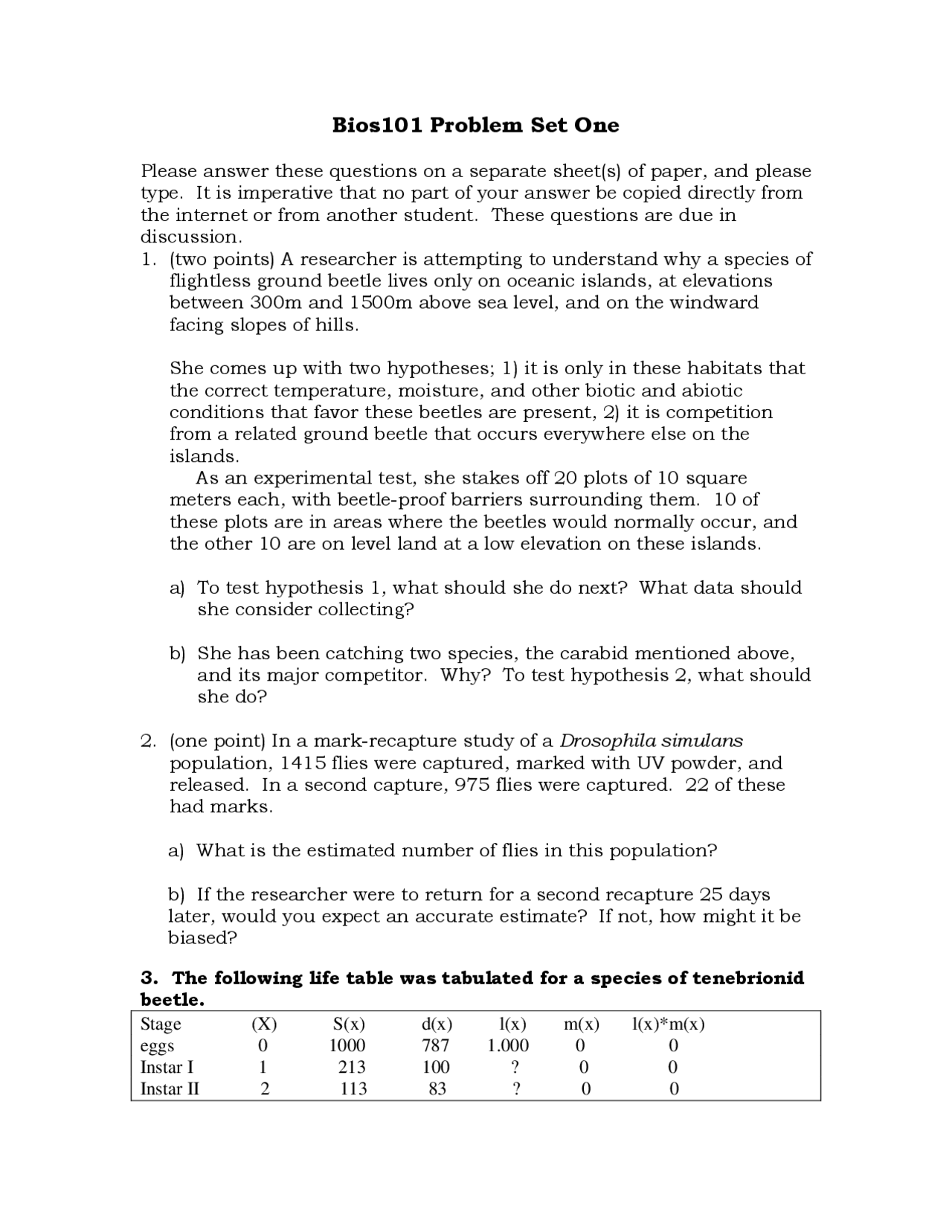 Problem Set 1 Biology Of Populations And Communities Bios 101 Docsity