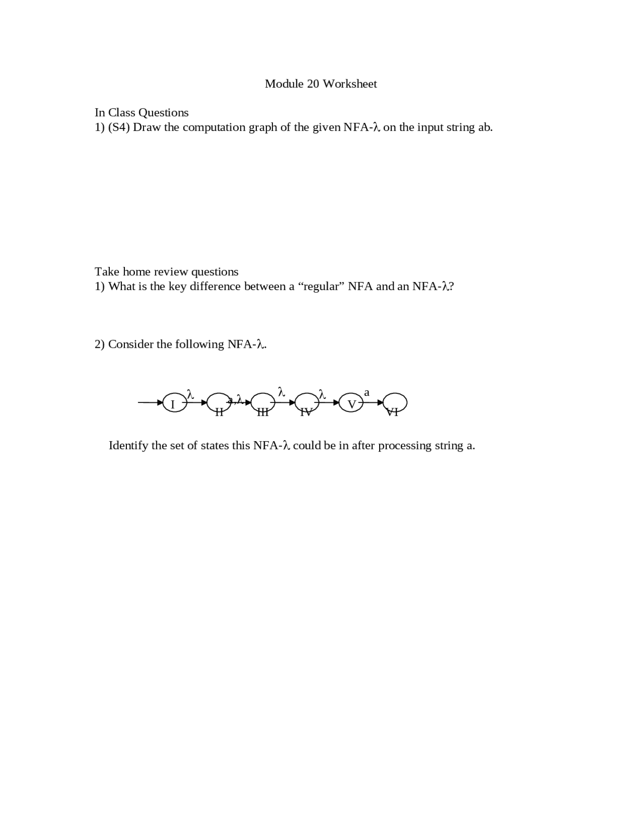 Module 20 Worksheet Computability And Languages Cse 460 Docsity