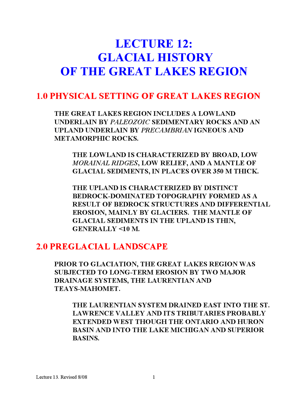 Geology and History of the Great Lakes: Glacial Sedimentation and ...