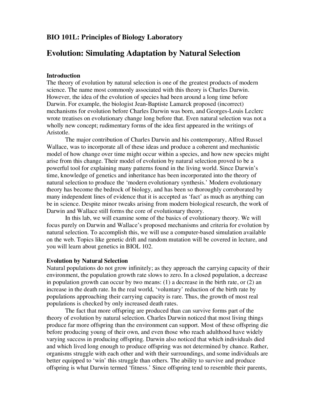 Evolution Simulating Adaptation By Natural Selection Bio 101 Docsity