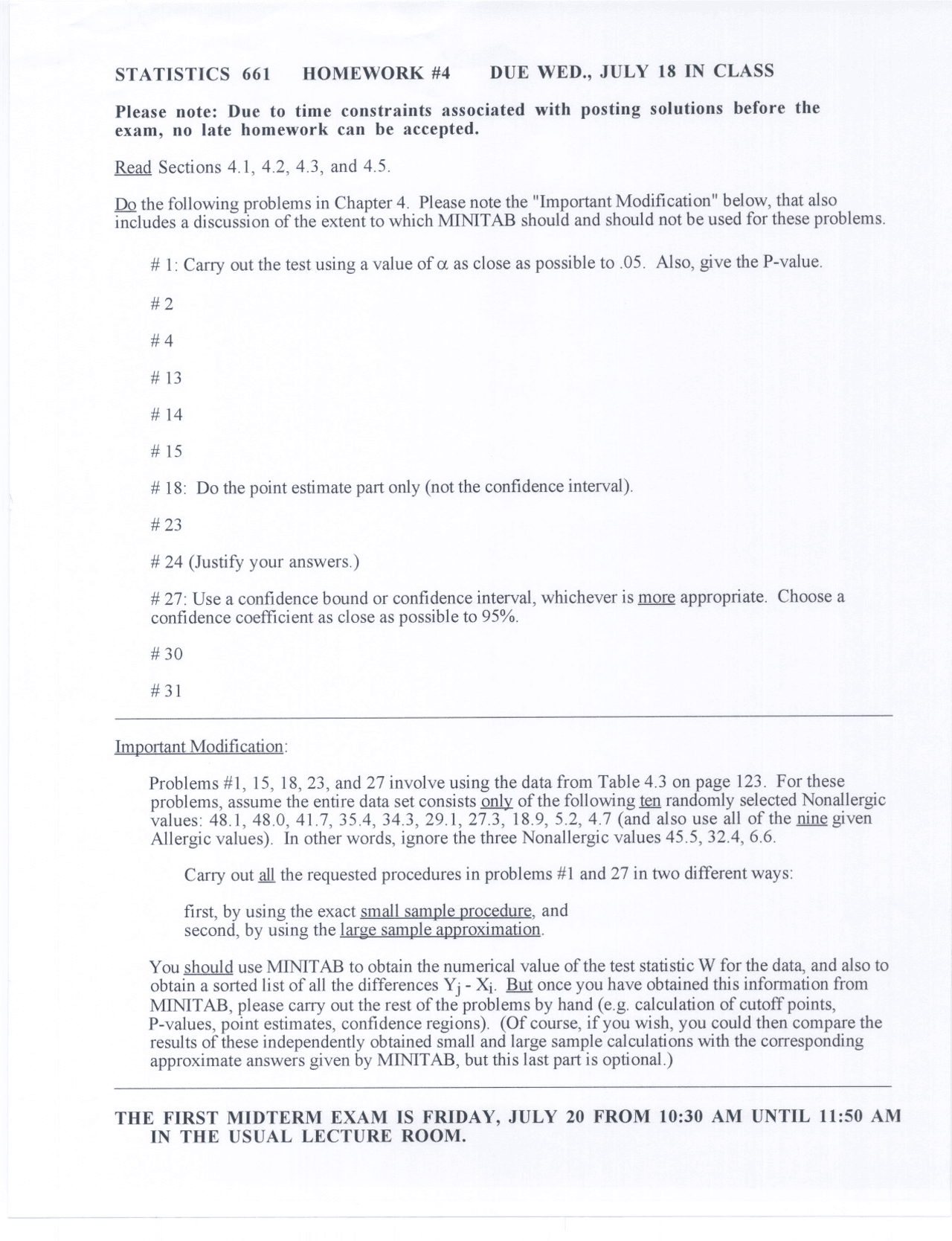 Statistics Homework: Problem Solutions for Chapter 4 | Assignments Statistics | Docsity