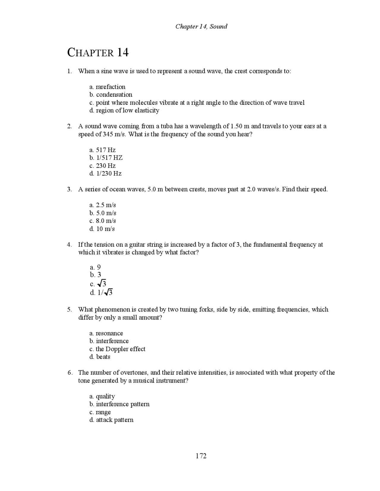 Quiz On Sound Introductory Physics I Phy 231 Docsity