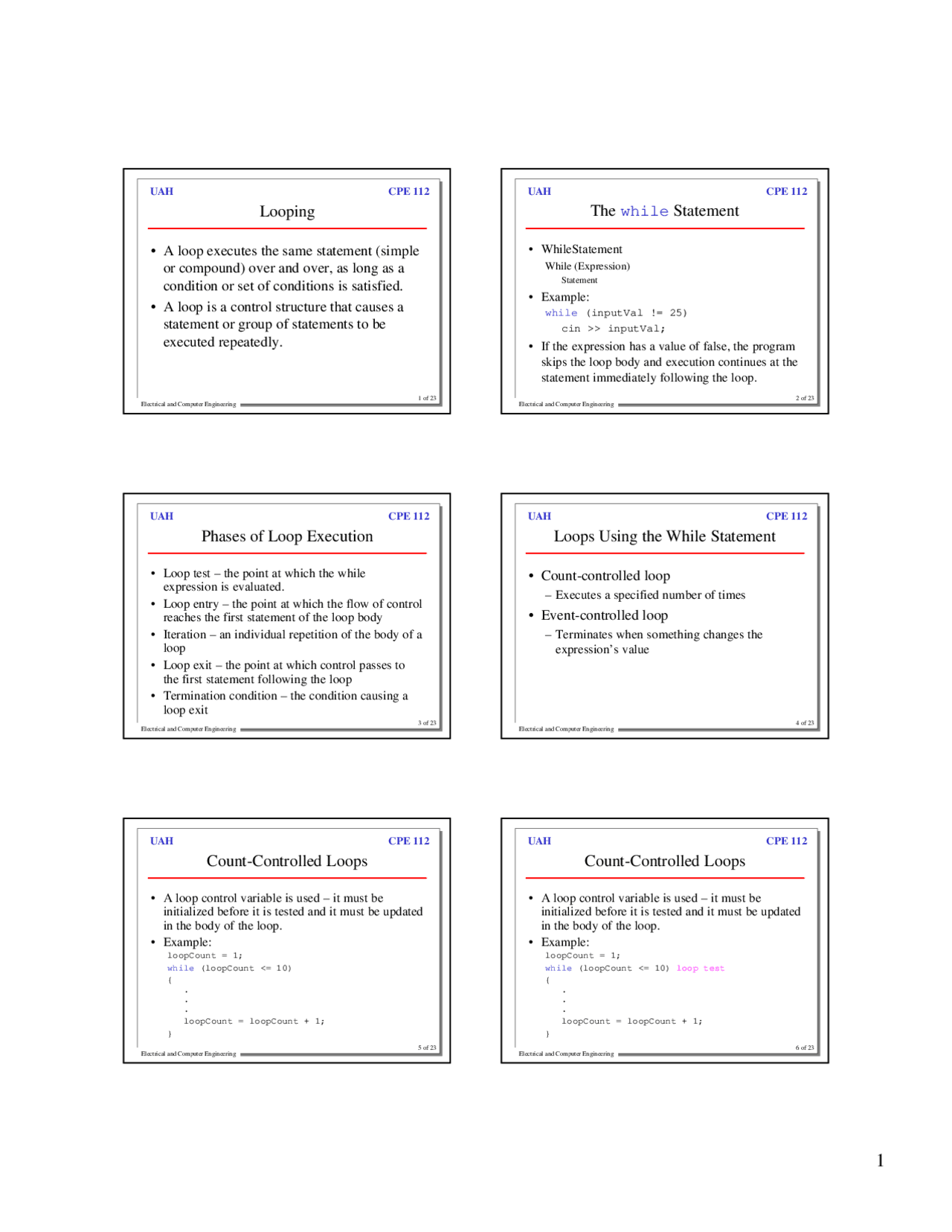 Looping, Phases of Looping Execution - Computer Programming | CPE 112 | Exams Engineering | Docsity