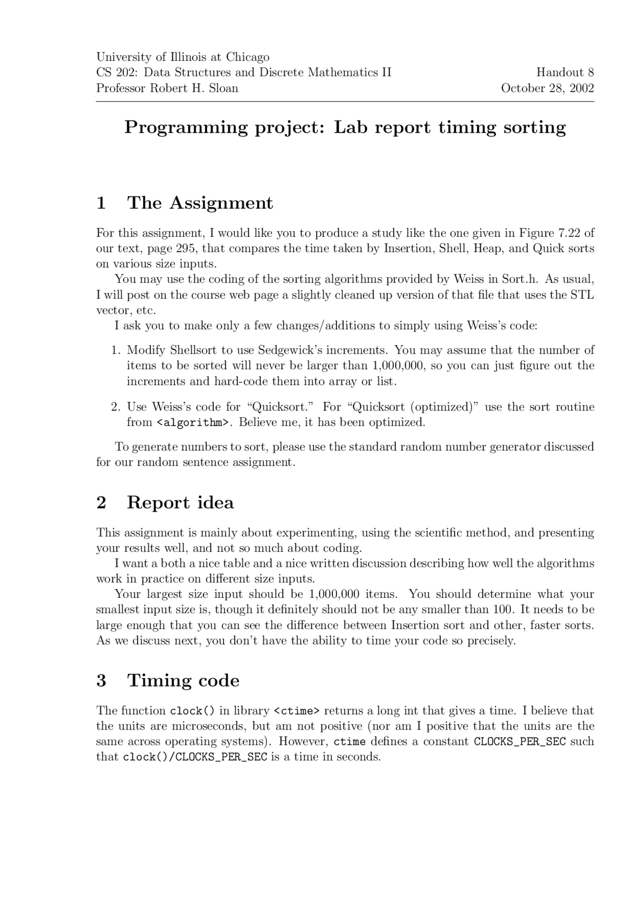 Programming Project Lab Report Timing Sorting Cs 202 Docsity
