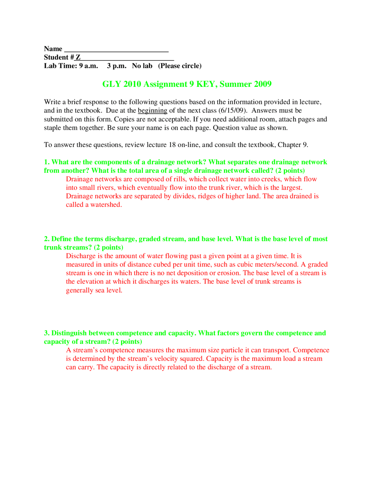 Assignment 9 with Answer Key - Physical Geology/Evolution of Earth ...