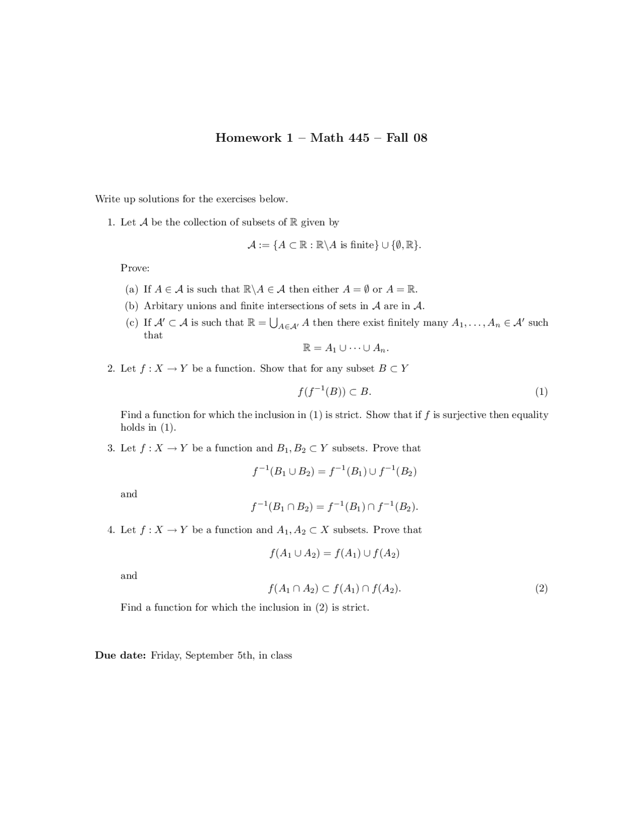 4 Questions For Assignment 1 Introduction To Topology I Fall 2008