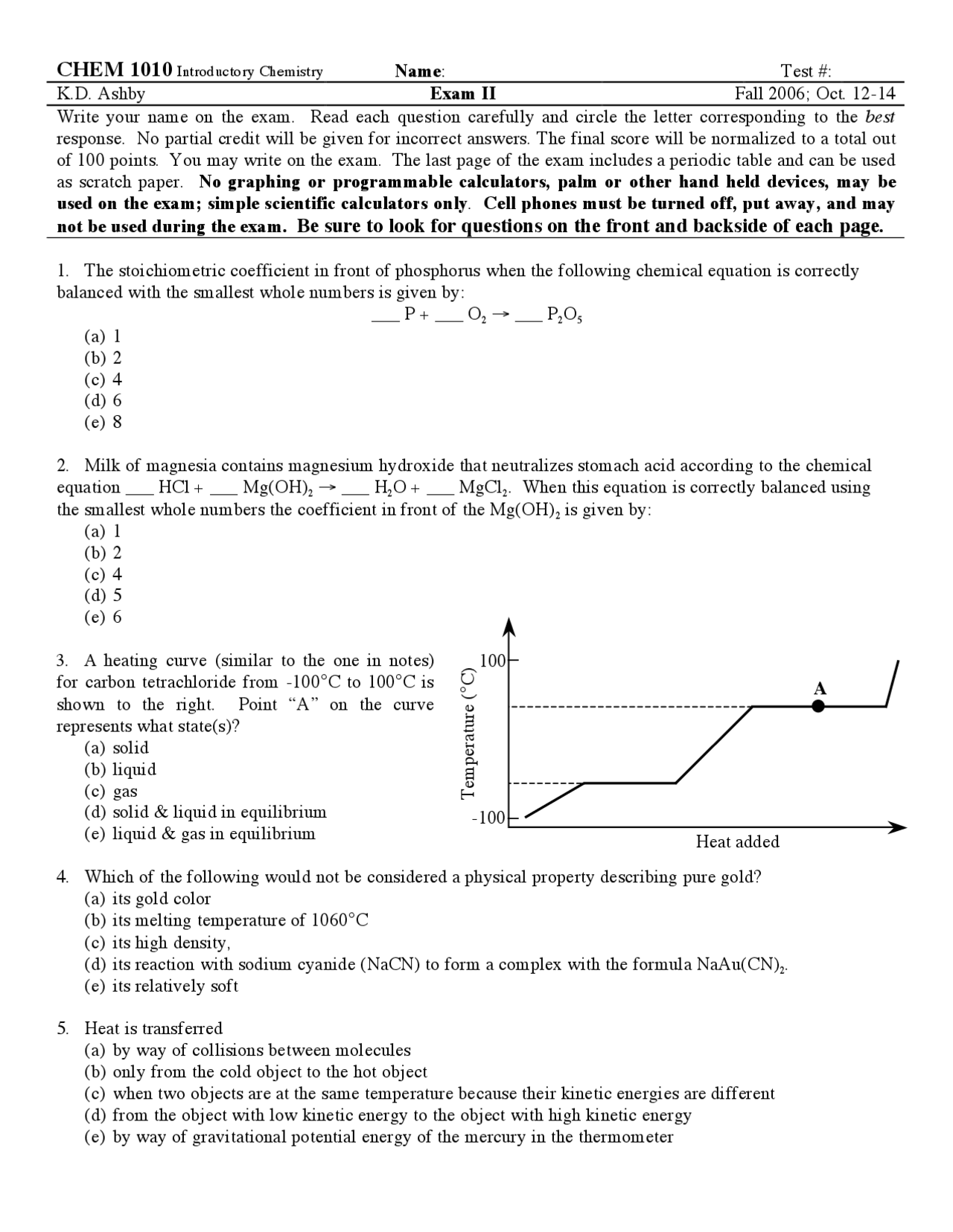 Practice Final Exam 2 Ps Introductory Chemistry Chem 1010 Docsity