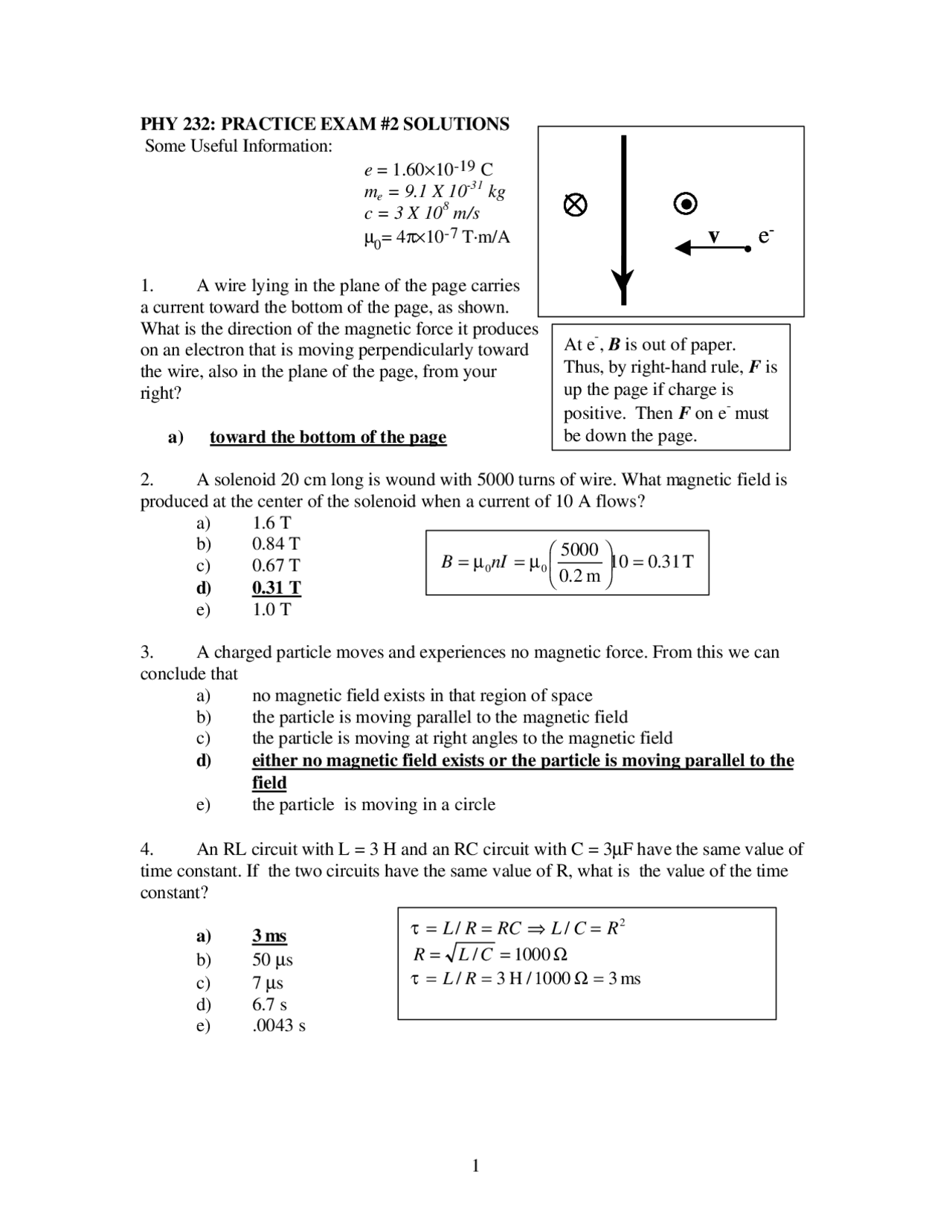 Practice Exam 2 With Solutions Introductory Physics Ii Phy 232