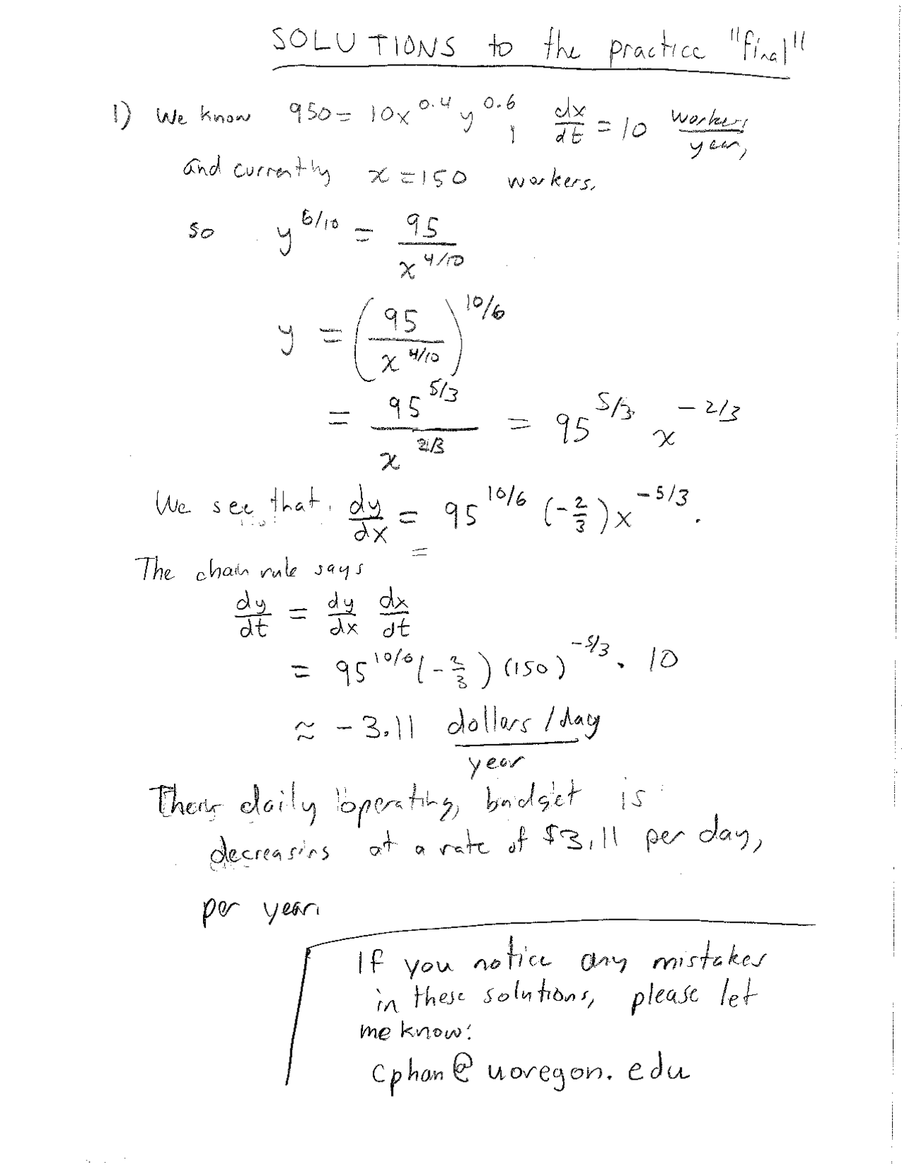 Solution To Practice Final Calculus Business And Social Science I