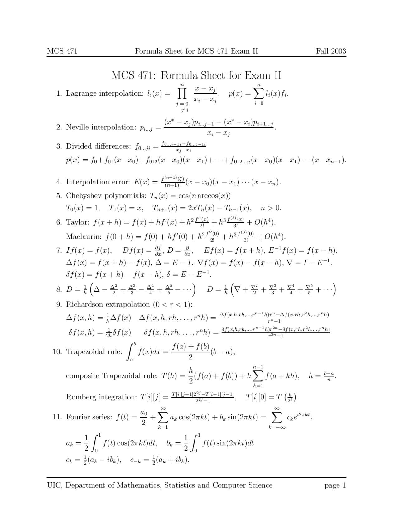 Exam 2 Unsolved Questions Numerical Analysis Mcs 471 Docsity