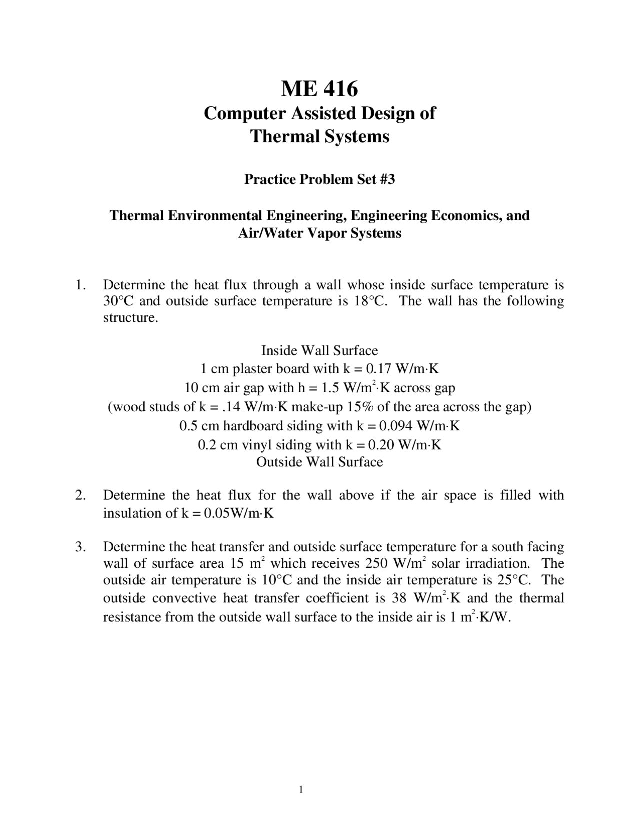 Practice Problem Set On Computer Assisted Design Thermal System Me