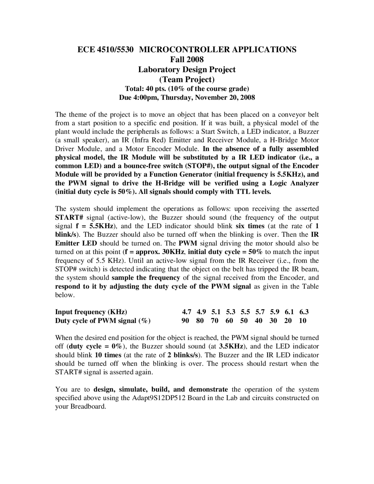 Laboratory Design Project Microcontroller Applications Ece 4510