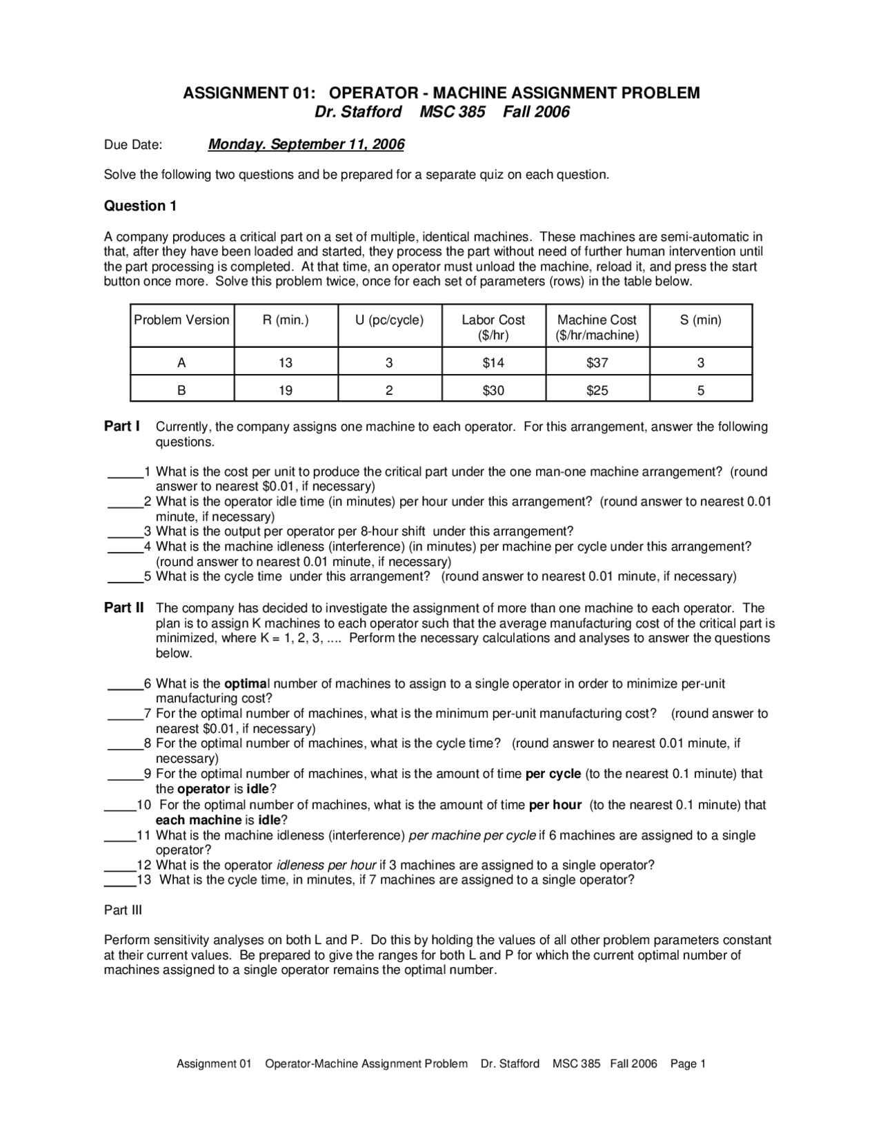 Assignment 1 Practice Questions Operations Analysis Msc 385 Docsity