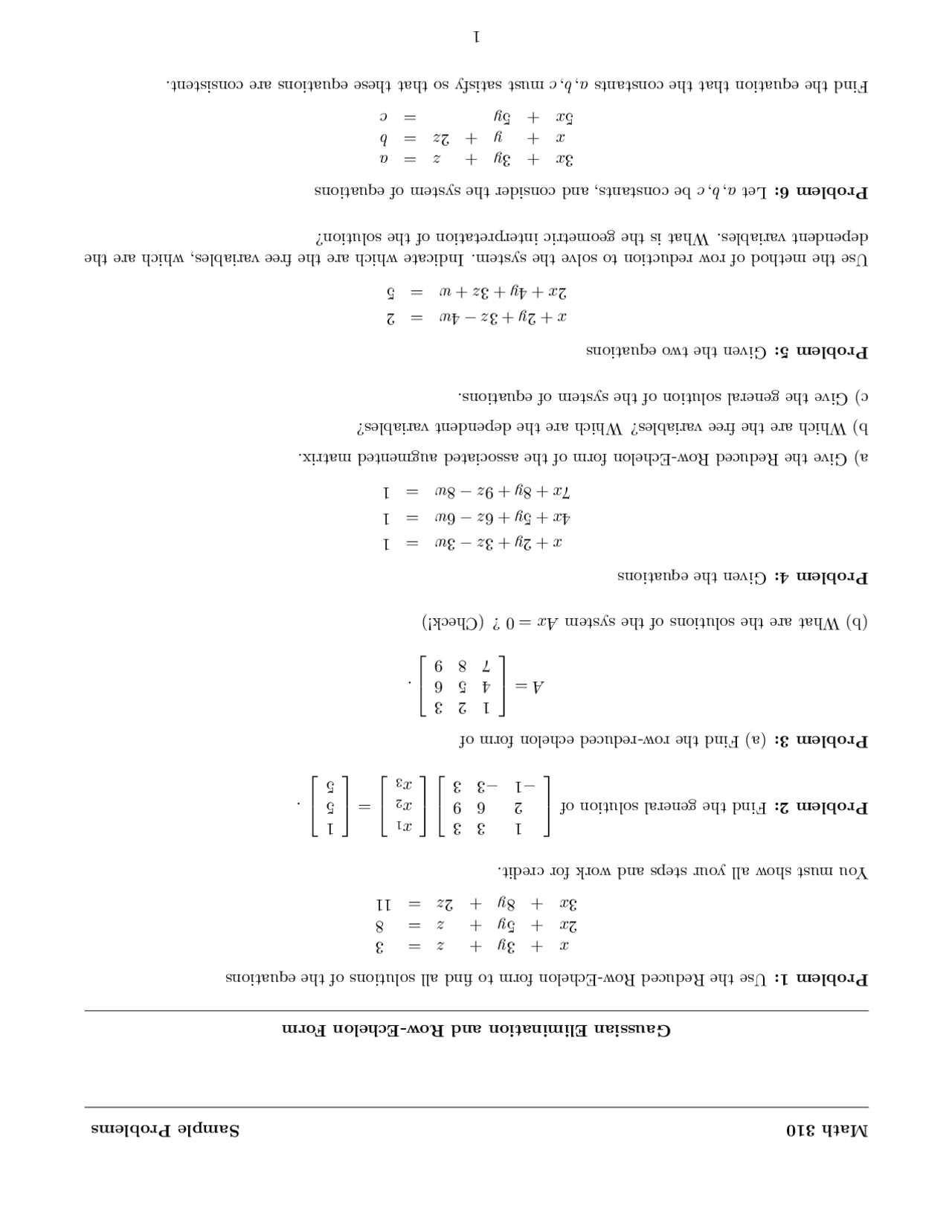 Problems for Assignment - Applied Linear Algebra | MATH 310 - Docsity