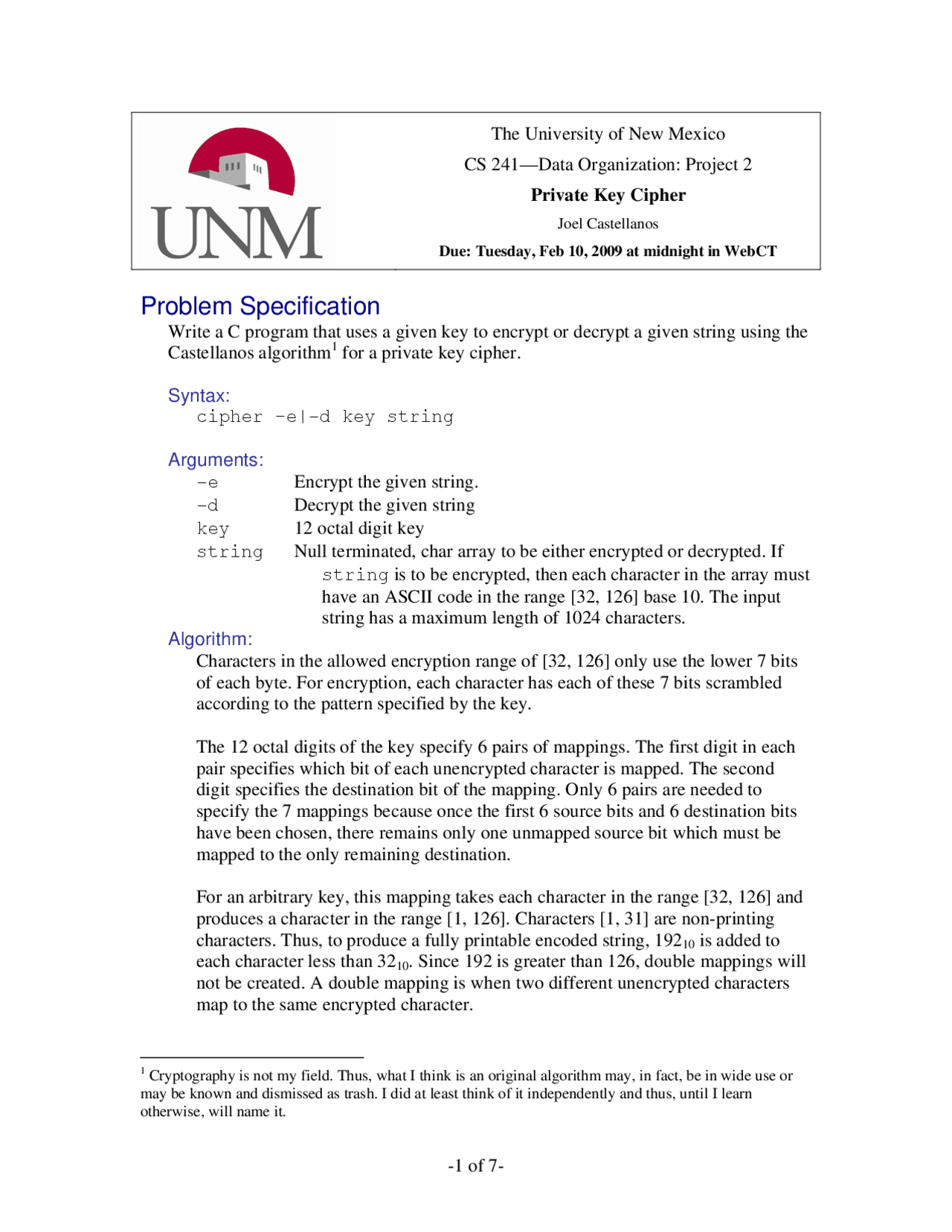 Private Key Cipher in Data Organization - Project 2 | CS 241L - Docsity