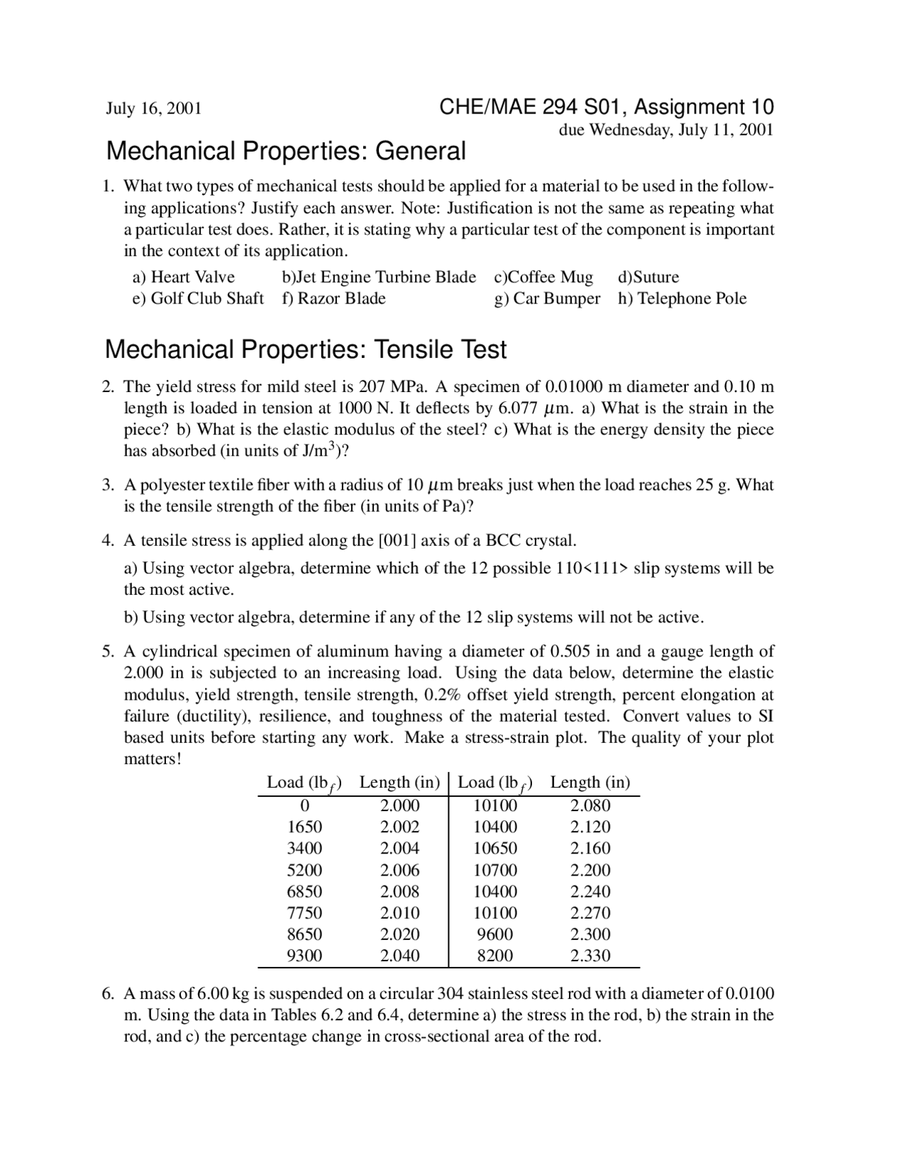 Assignment 10 Problems Nature And Properties Of Materials 2001