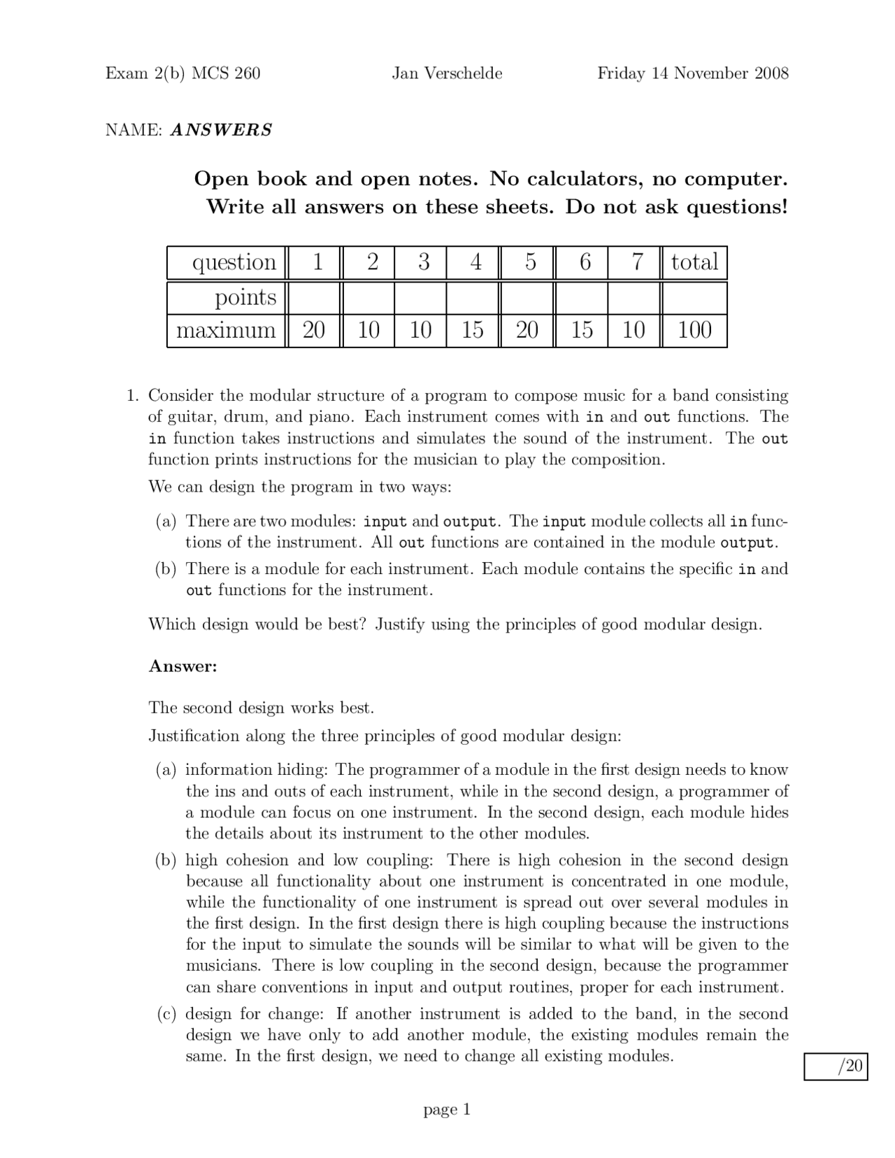 Exam 2B with Answers - Introduction to Computer Science | MCS 260 - Docsity