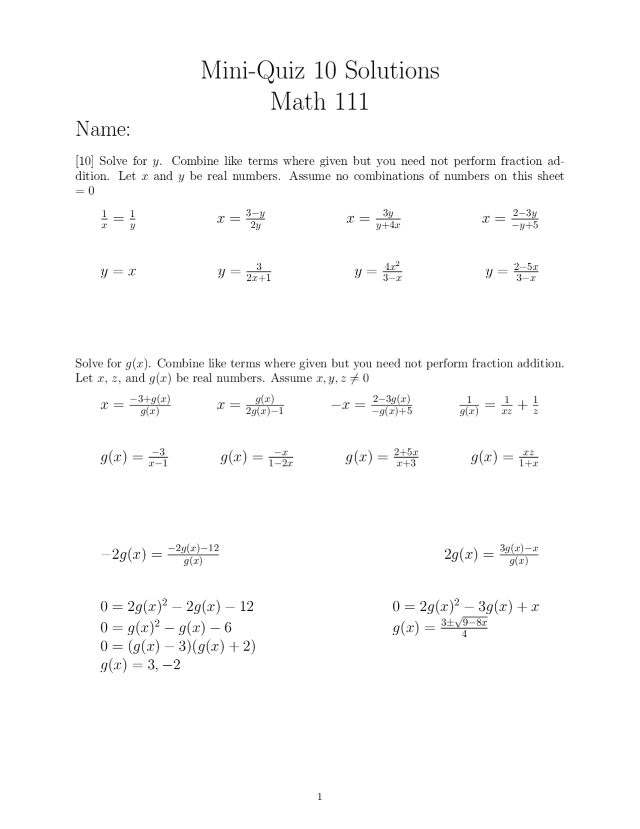 2 Solved Problems On Algebraic Fractions Quiz Math 111 Docsity