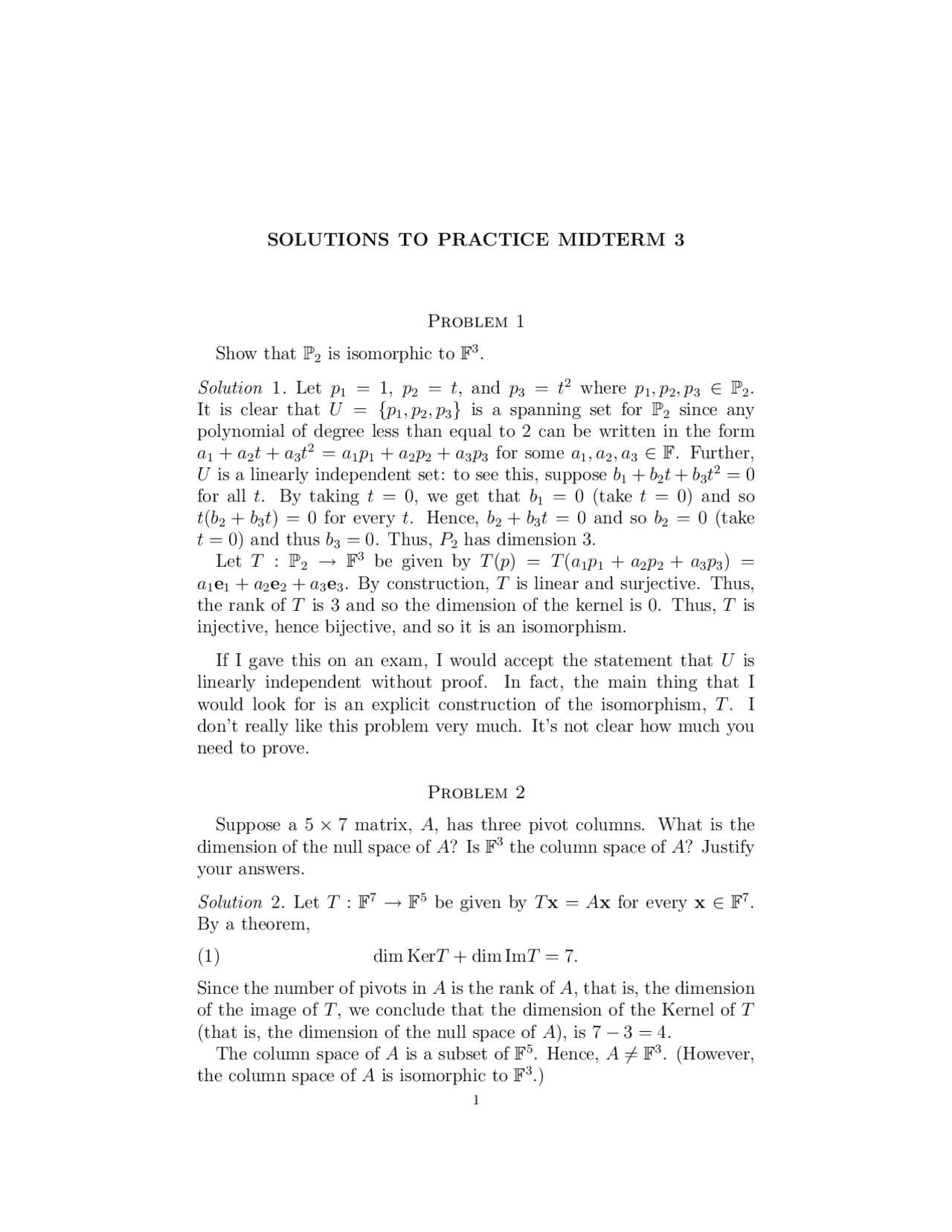 Solution To Midterm 3 Elementary Linear Algebra Math 2270 Docsity