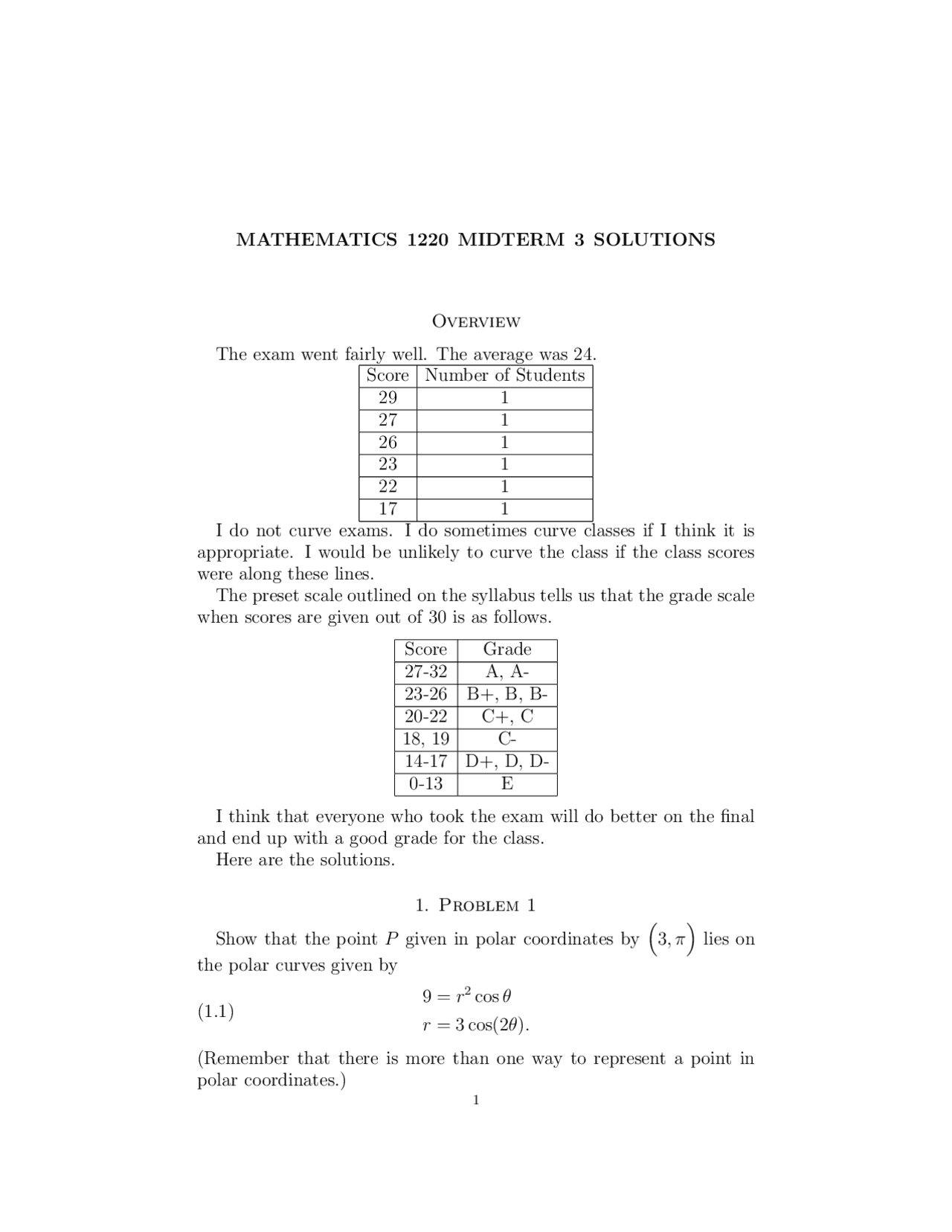 Solutions for Midterm Exam 3 - Calculus II | MATH 1220 - Docsity
