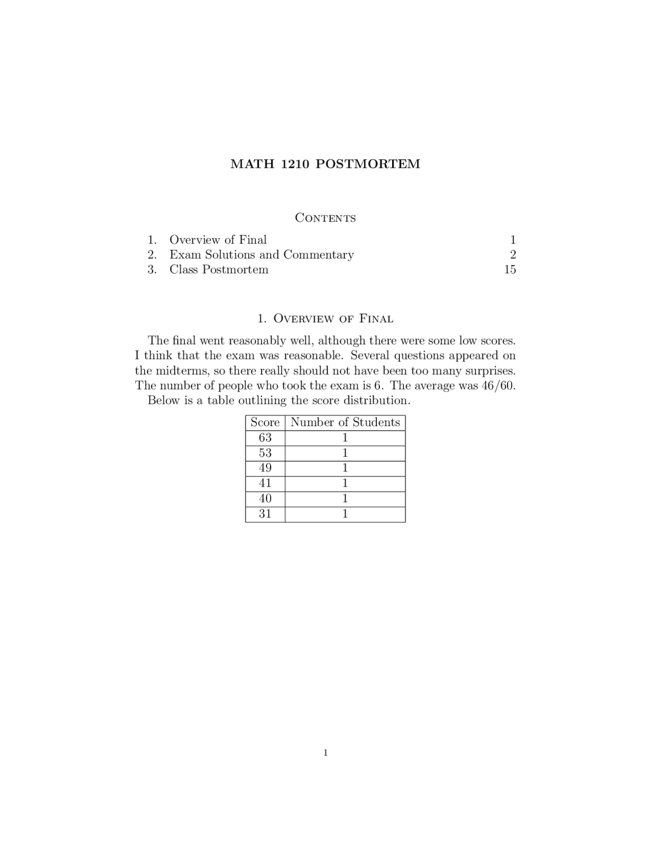 Solutions For Final Exam Si Calculus I Math 1210 Docsity