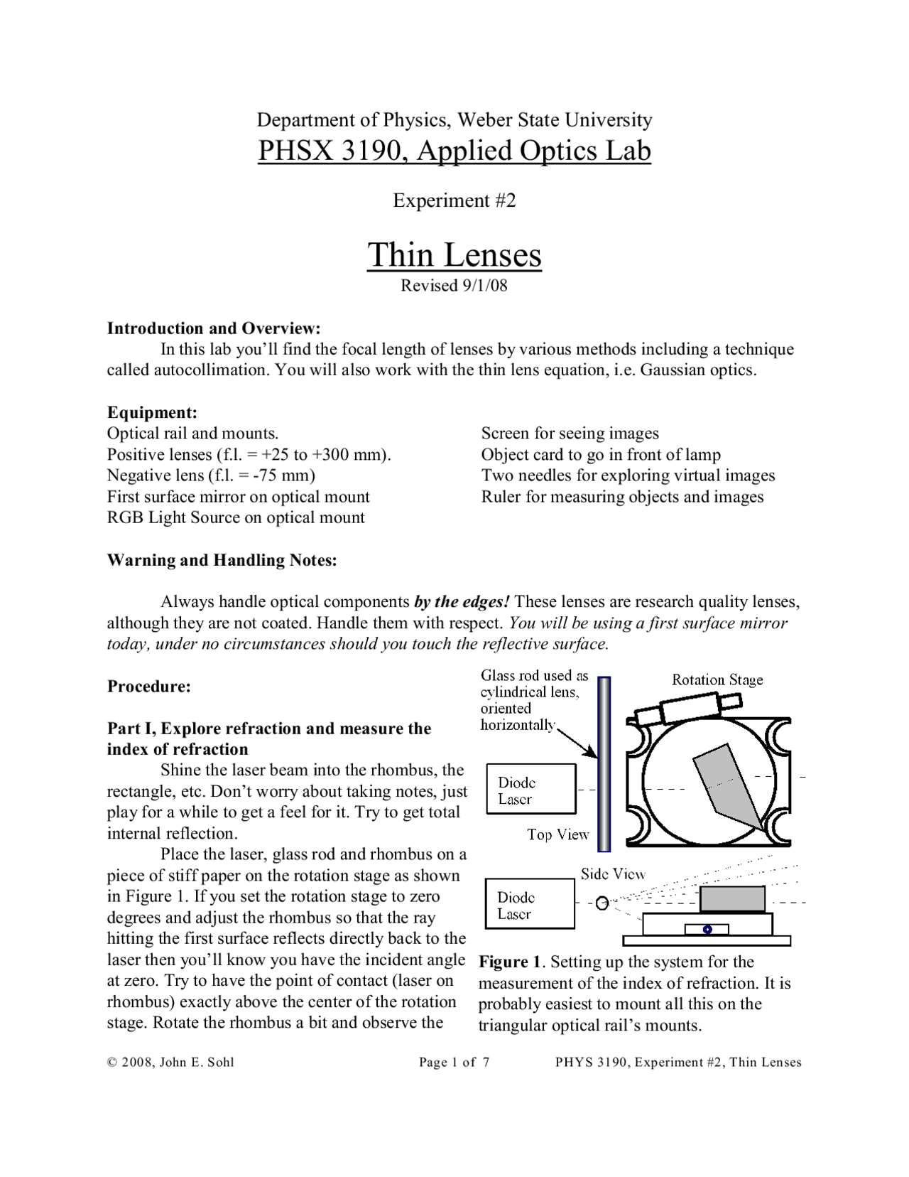 Lecture Notes on Thin Lenses of Applied Optics Lab - Fall 2008 | PHYS ...