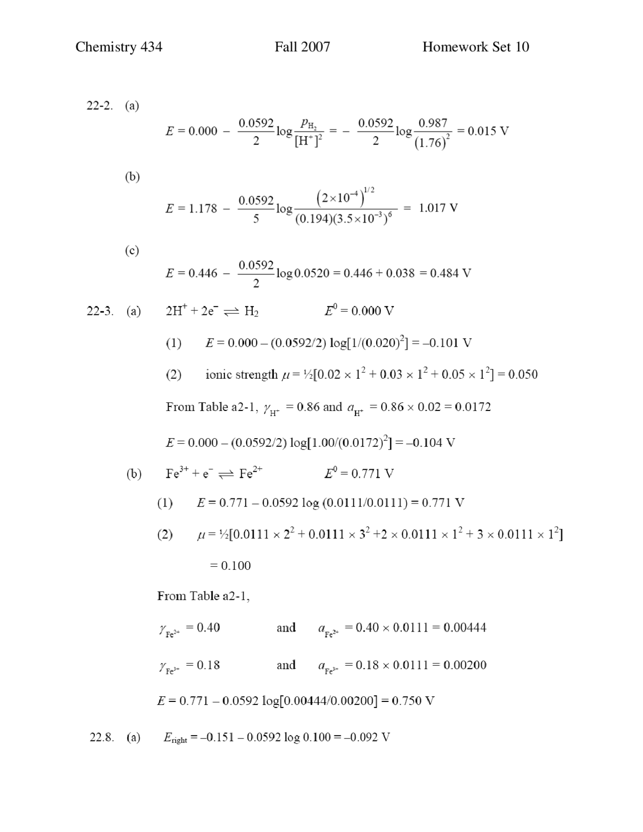 Homework Set 10 With Solutions Analytical Chemistry Cem 434 Docsity