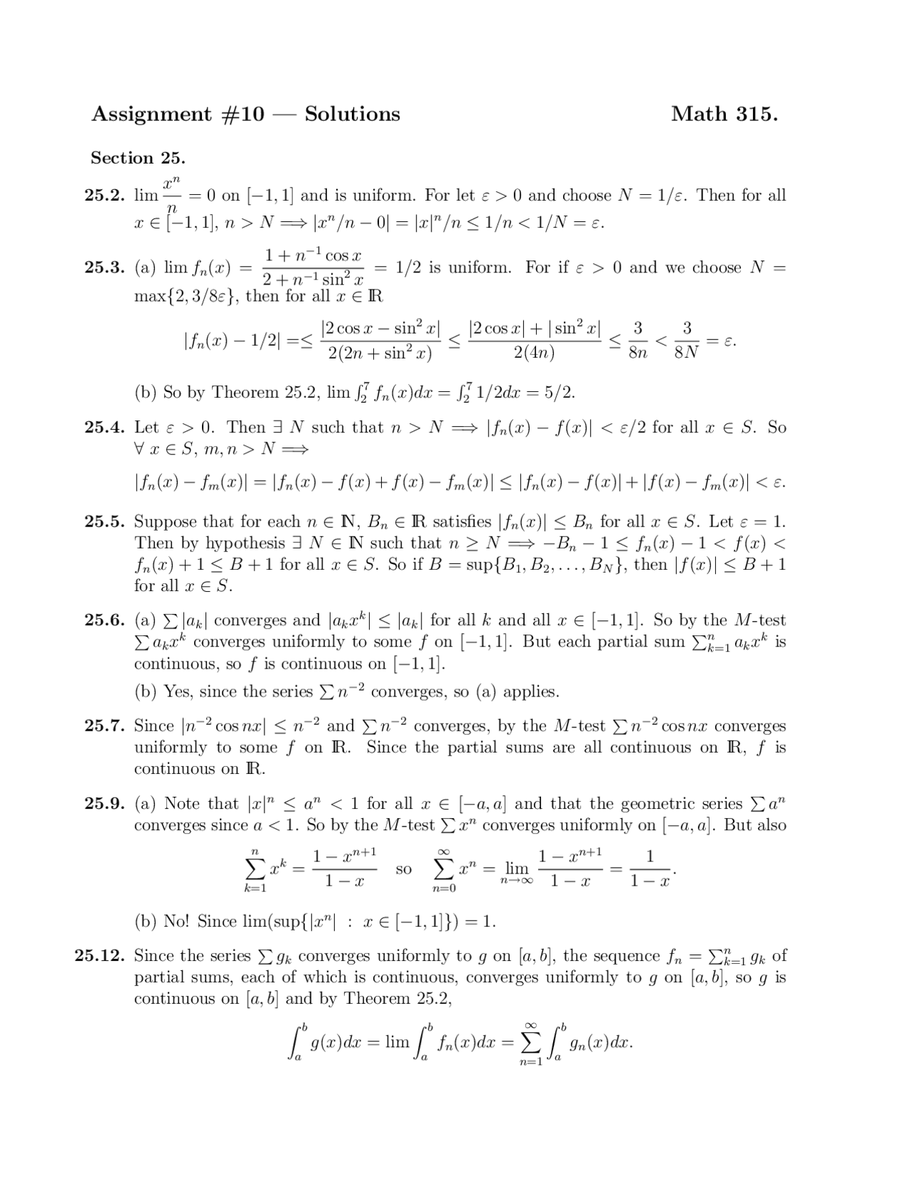 Assignment 10 With Solutions For Elementary Analysis Math 315 Docsity