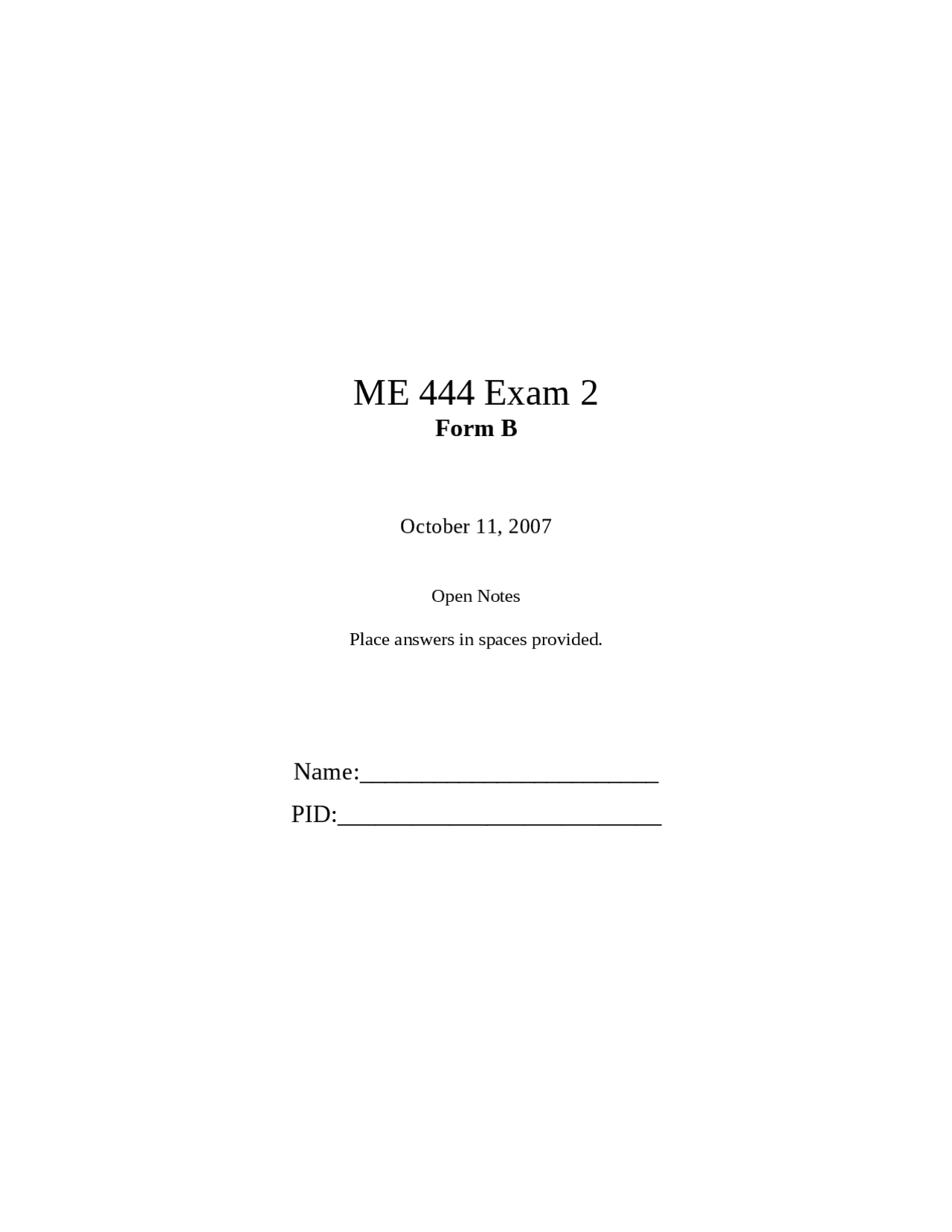 Questions For Exam Ii Automotive Engines Fall 2007 Me 444 Docsity