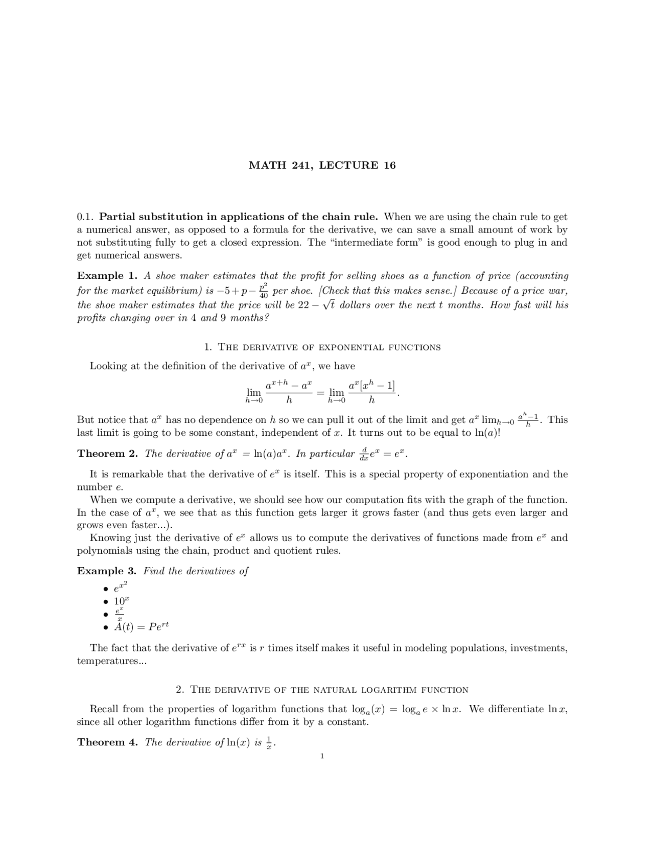 Partial Substitution in Applications of the Chain Rule | MATH 241 - Docsity