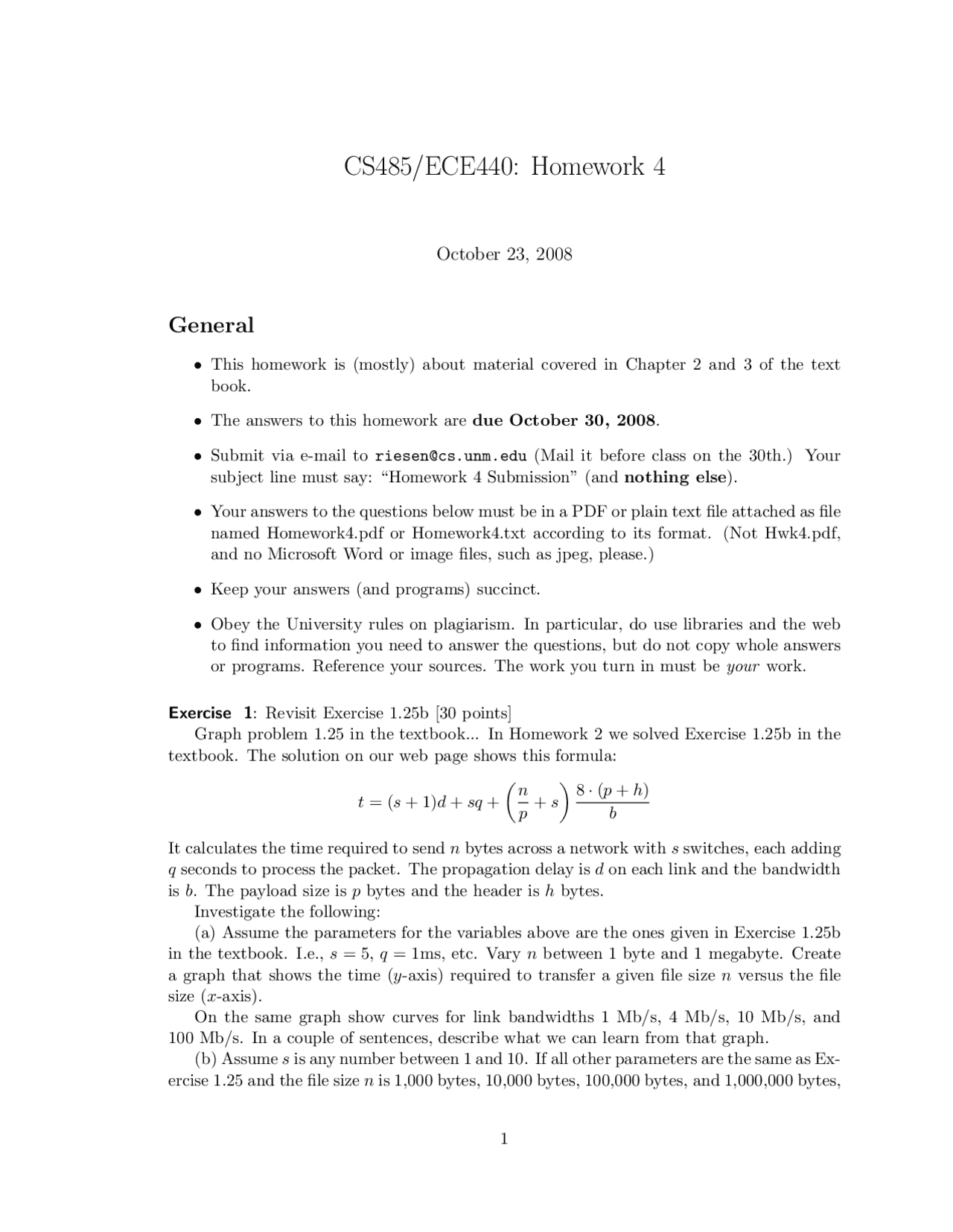 Homework 4 Questions Introduction To Computer Networks Cs 485 Docsity 1999