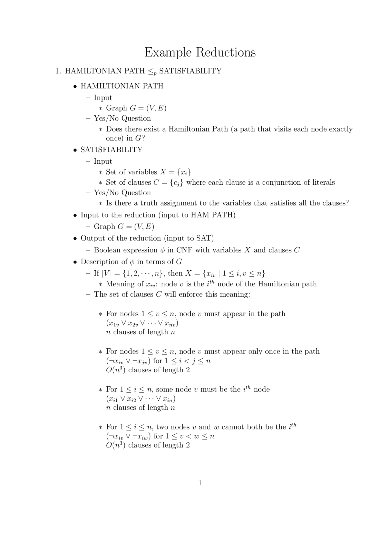 Example Reductions Design And Theory Of Algorithms Cse 830 Docsity