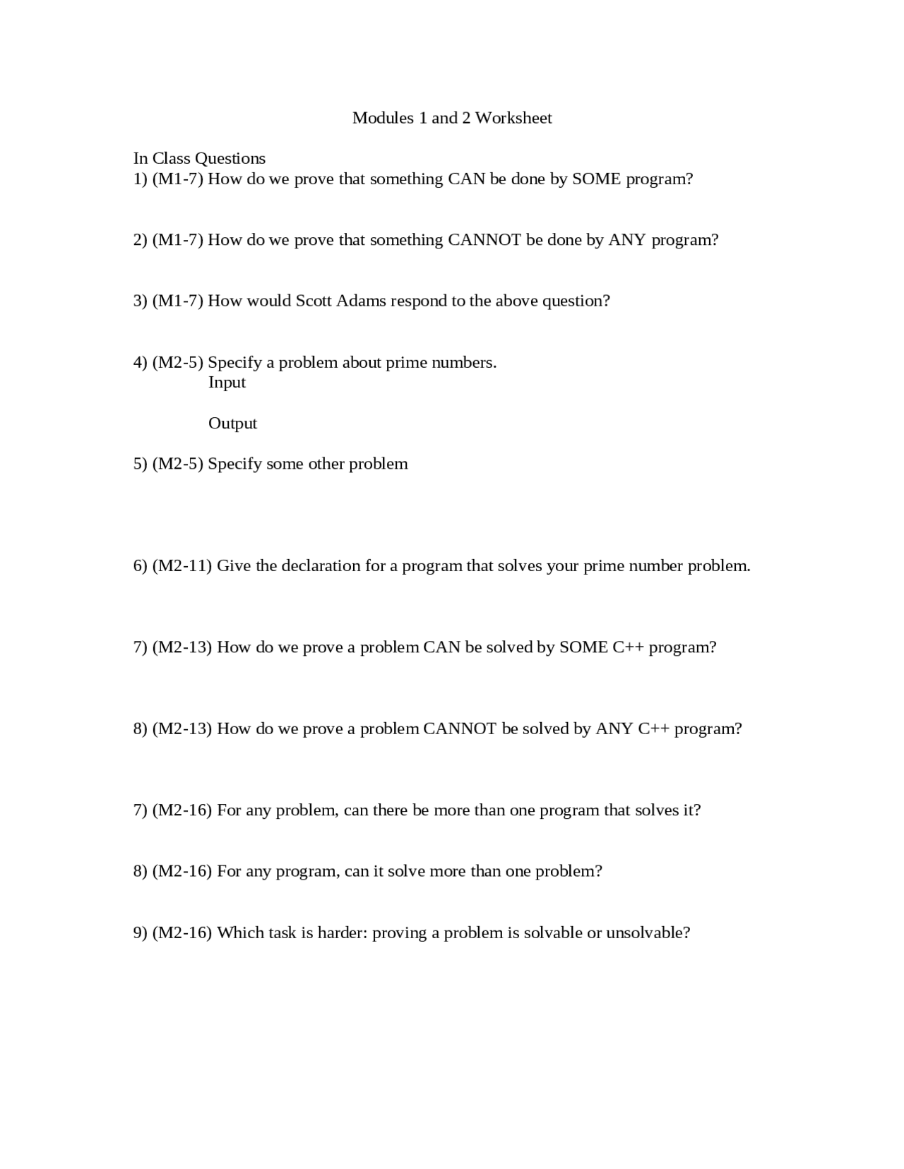 9 Questions Module Worksheet 1 Computability And Languages Cse 460