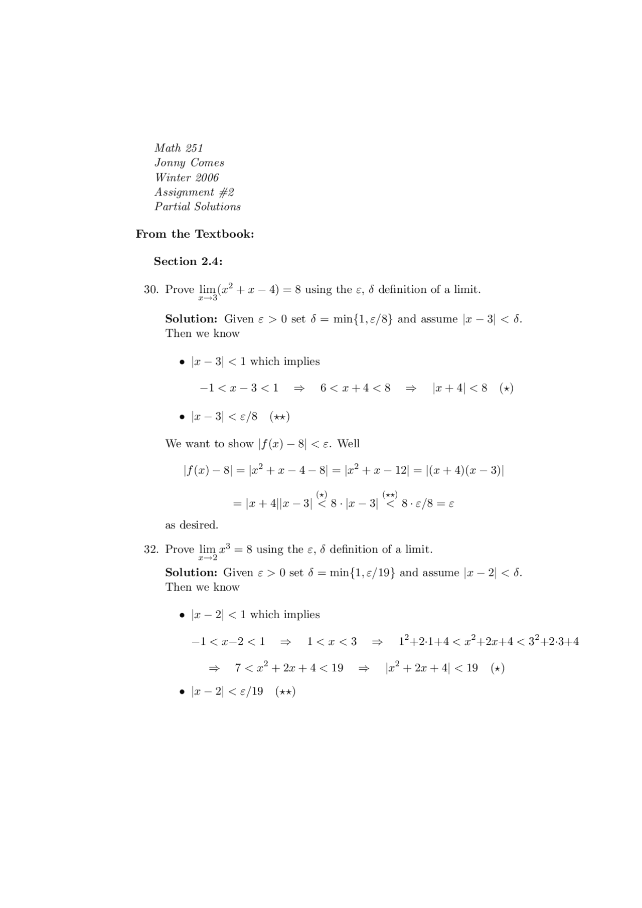 Assignment 2 With Partial Solutions Calculus I Math 251 Docsity
